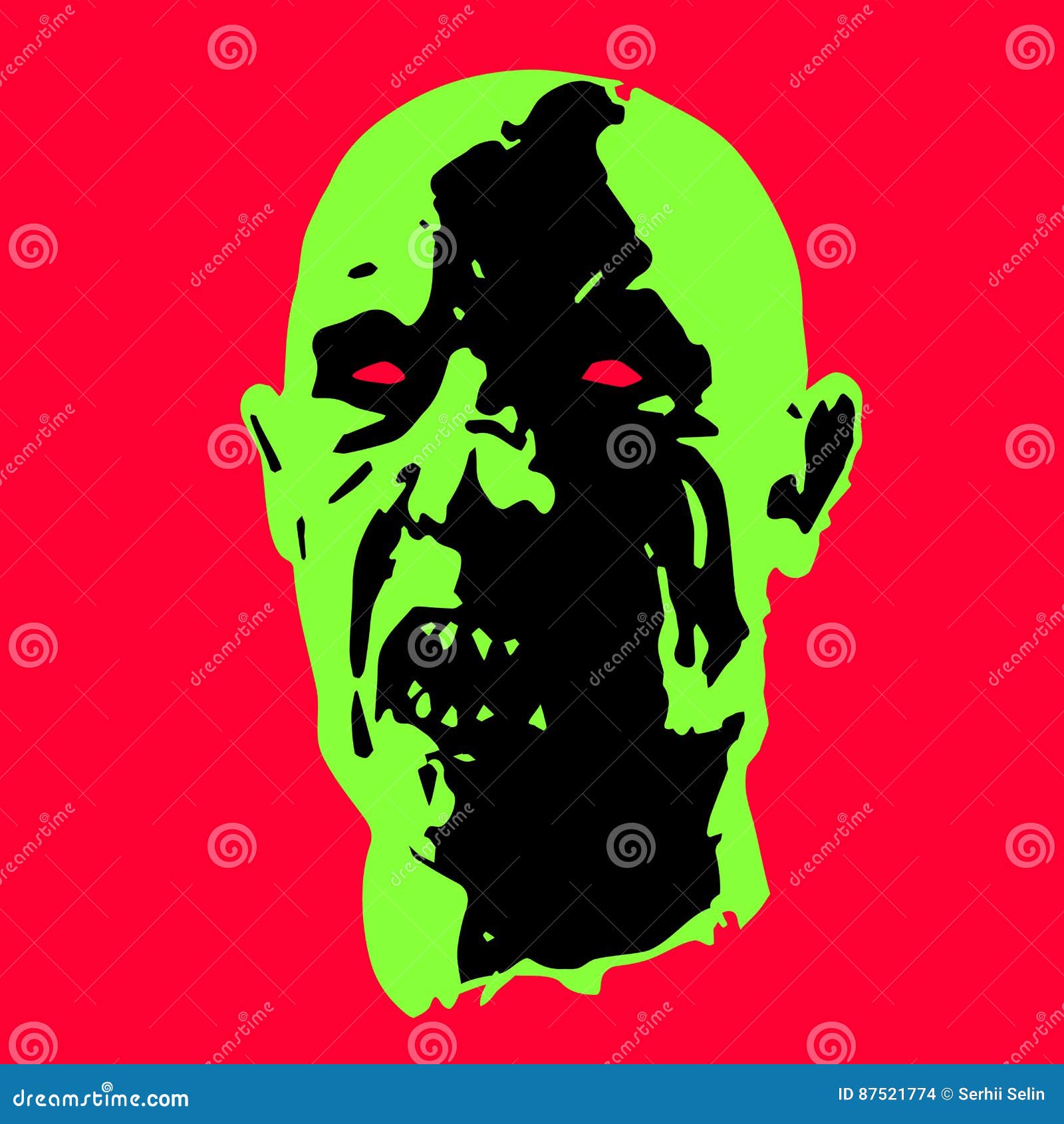 Scary Zombie Face Vector Illustration Stock Vector - Illustration of ...