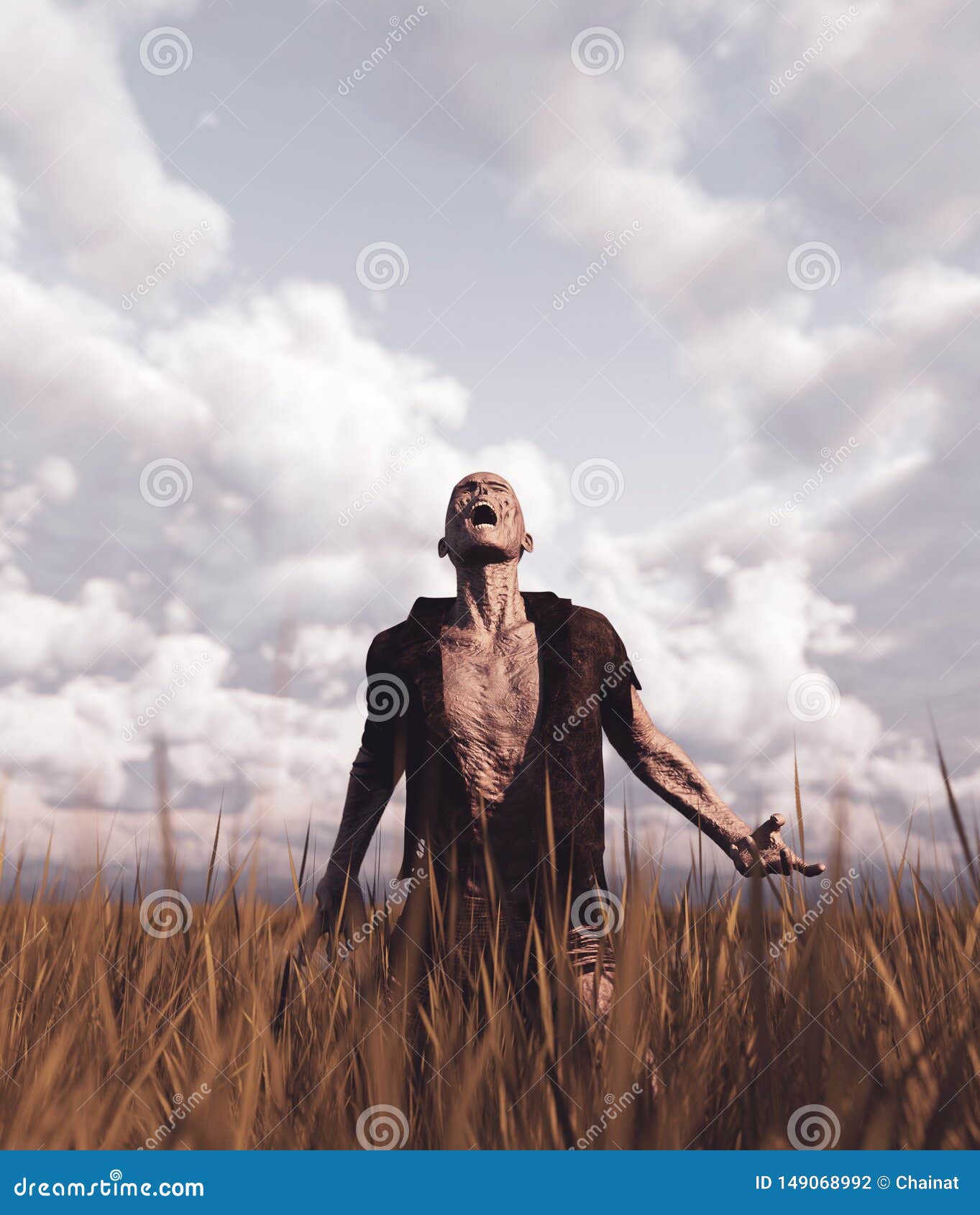 Scary Zombie in Grass Field Stock Illustration - Illustration of creepy ...