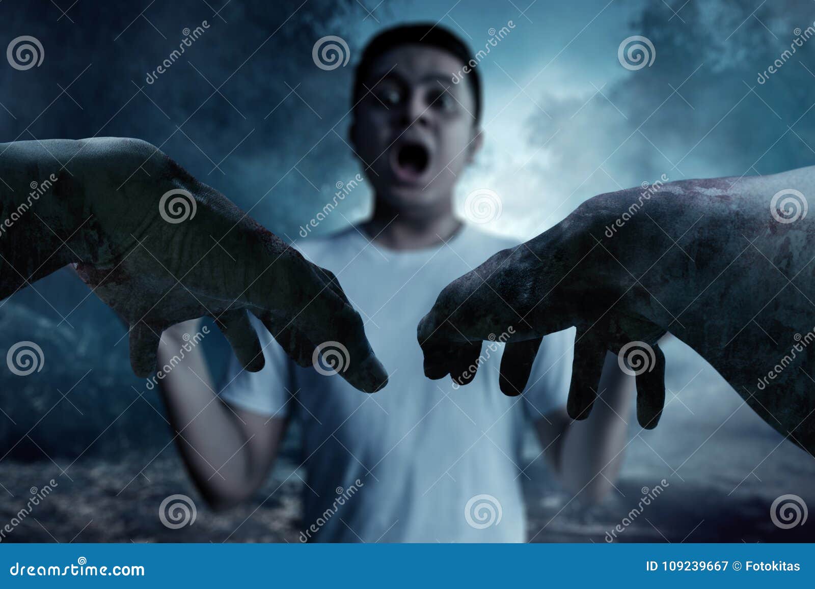 Scary Zombie Hands Attack Person Stock Image - Image of hungry, ghost ...