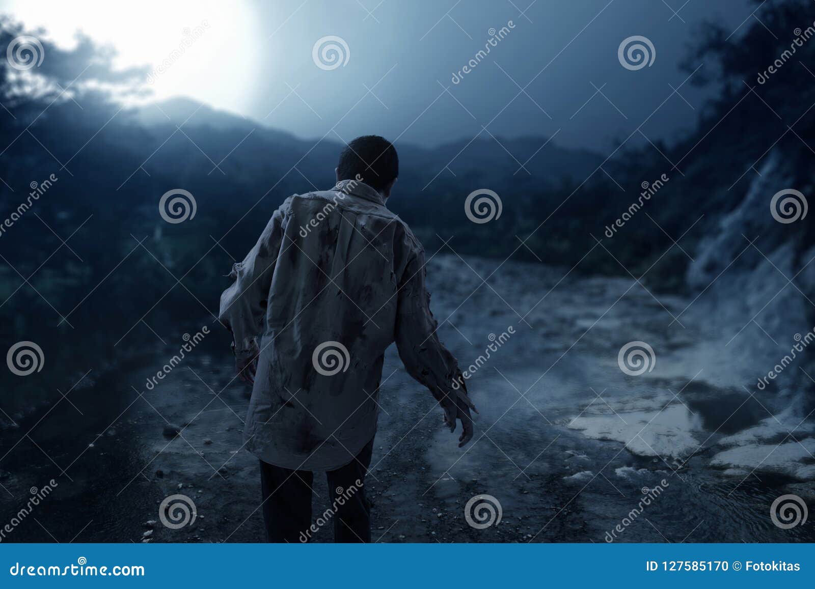 Scary Zombie Man Walking at Night Stock Photo - Image of halloween ...