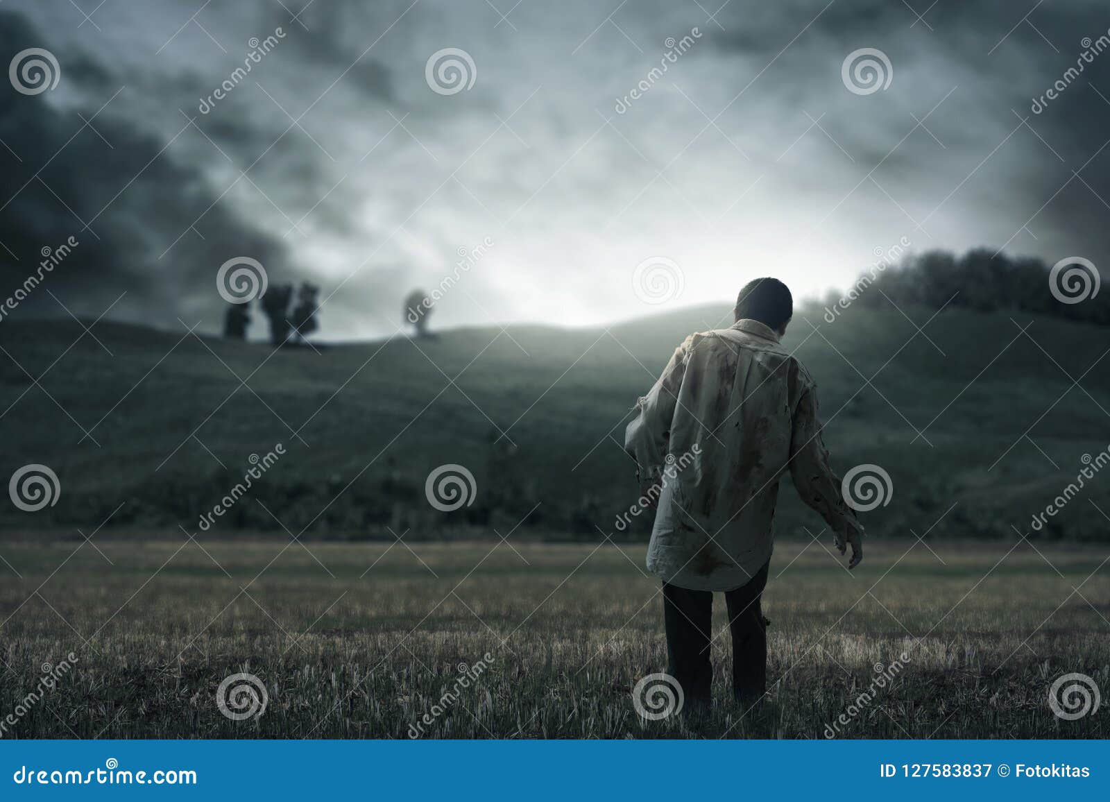 Scary Zombie Man Walking Outdoor Stock Image - Image of cruel, bloody ...