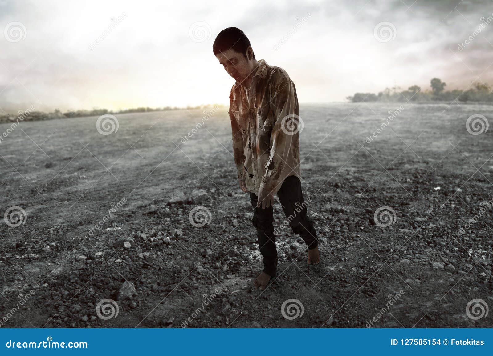 Scary Zombie Man Walking Outdoor Stock Photo - Image of dead, evil ...