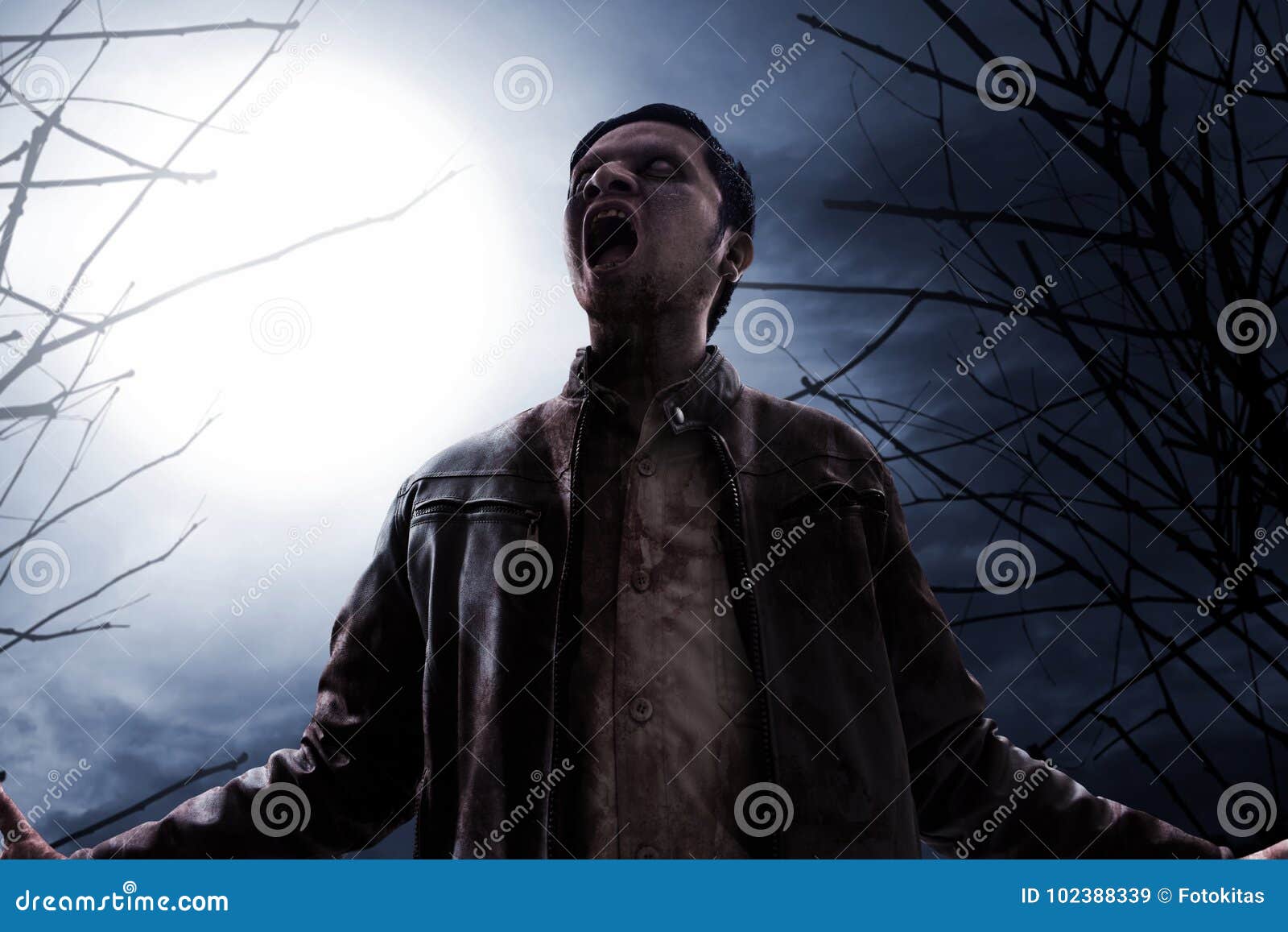 Scary Zombie Scream at Night Stock Image - Image of halloween, hungry ...