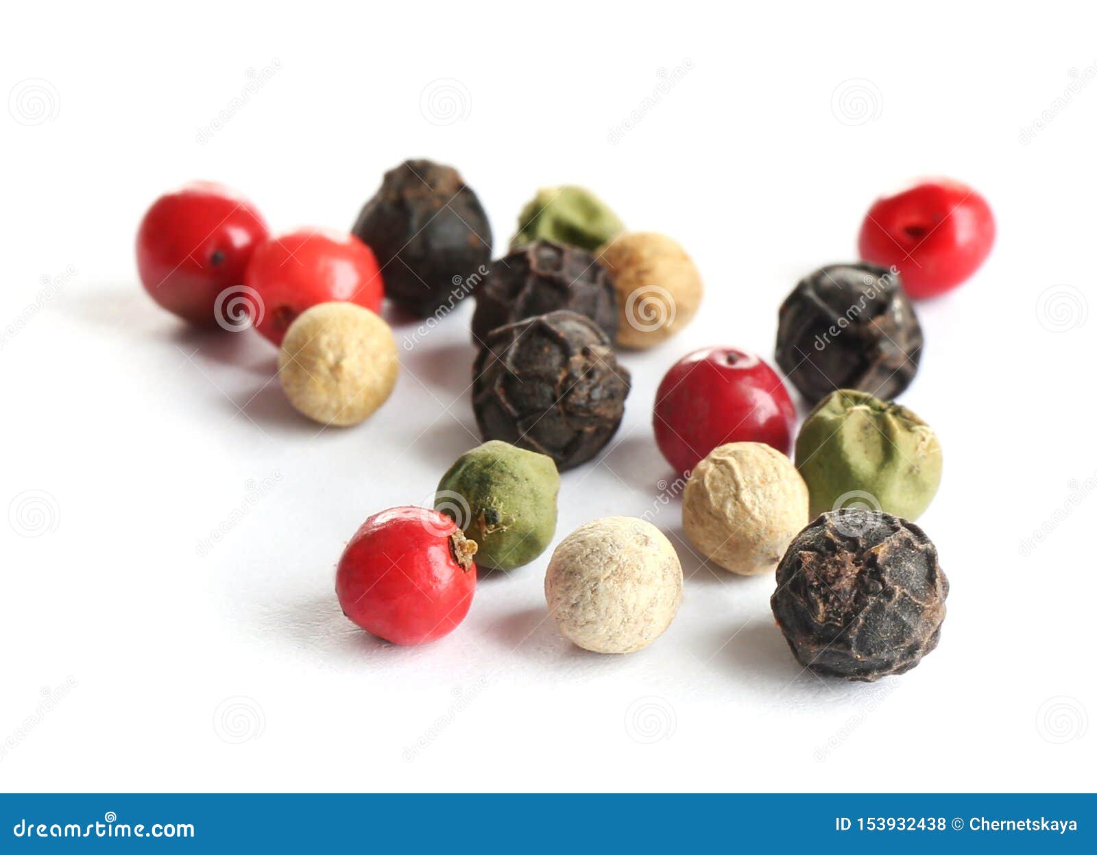 Scattered Aromatic Mixed Peppercorns Isolated Stock Photo - Image of ...
