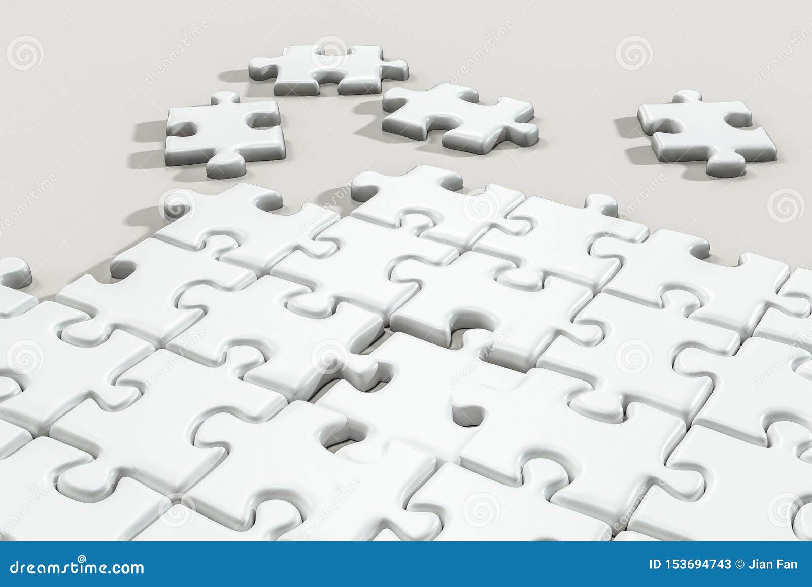 Scattered Blank Puzzles with White Background, 3d Rendering Stock ...