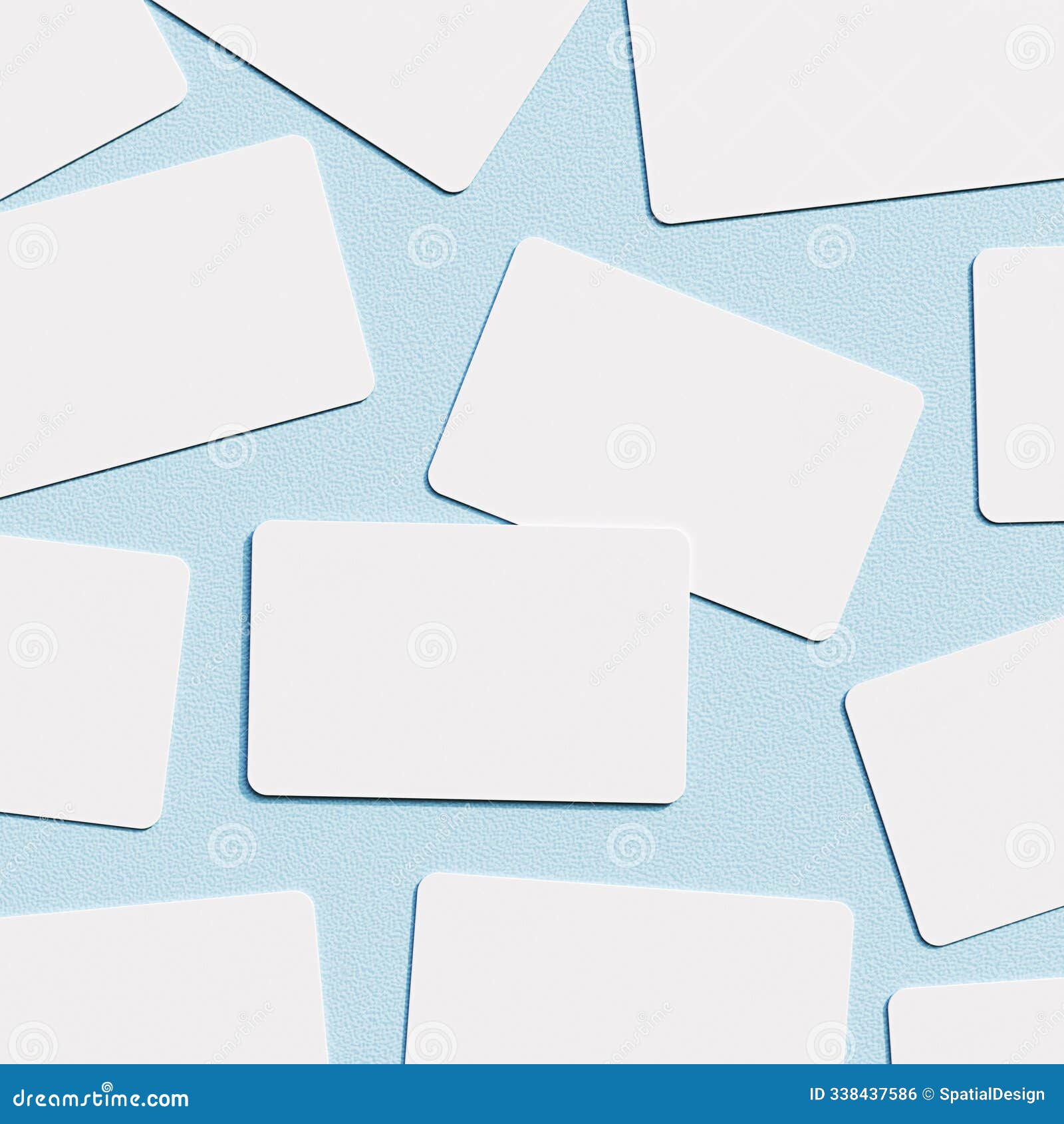 Scattered Blank White Cards on Blue Background Stock Photo - Image of ...