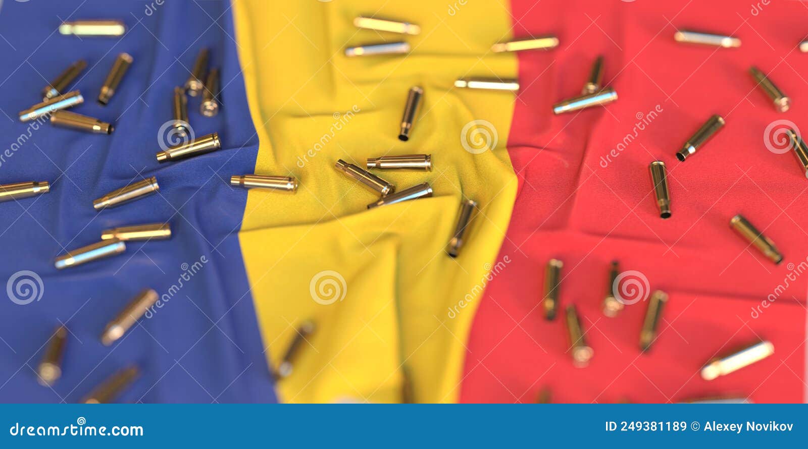 Scattered Bullet Shells on the Flag of Romania. Crime or Violence ...