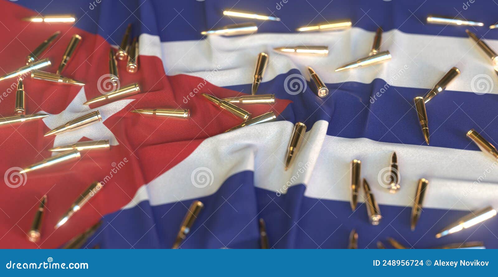 Many Bullets on the Flag of Cuba. Gun Control or War Related Conceptual ...