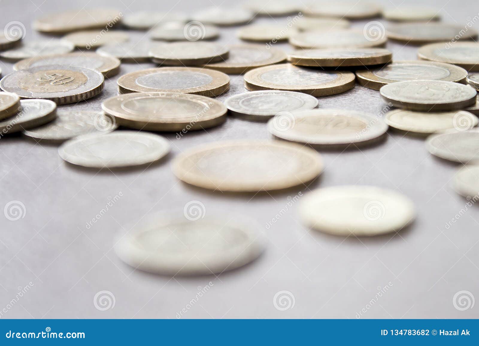 Scattered Coins on Grey Table. Stock Photo - Image of market, invest ...
