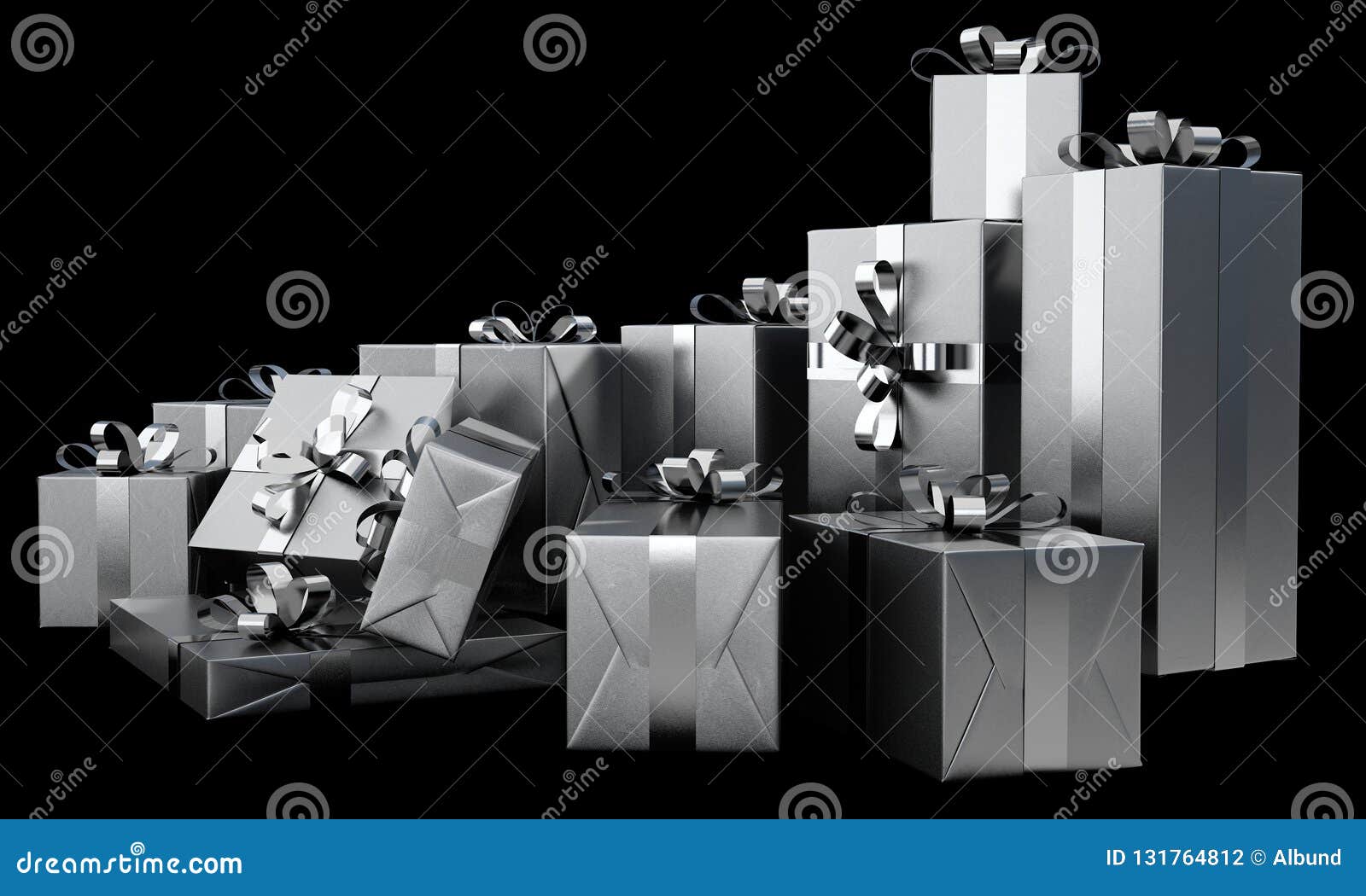Christmas Gift Wrapped Boxes Stock Photo - Image of render, metallic ...