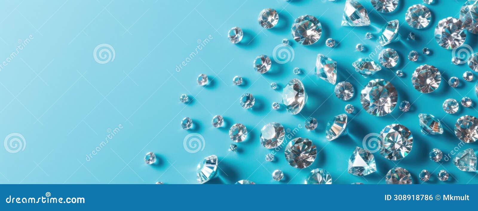 Scattered Diamonds on Blue Background Stock Photo - Image of reflection ...
