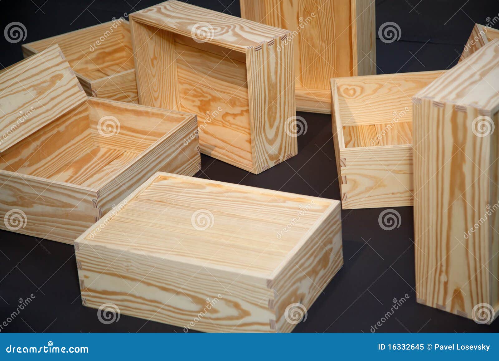 Scattered Empty Wooden Boxes on Floor. Close-up Stock Image - Image of ...