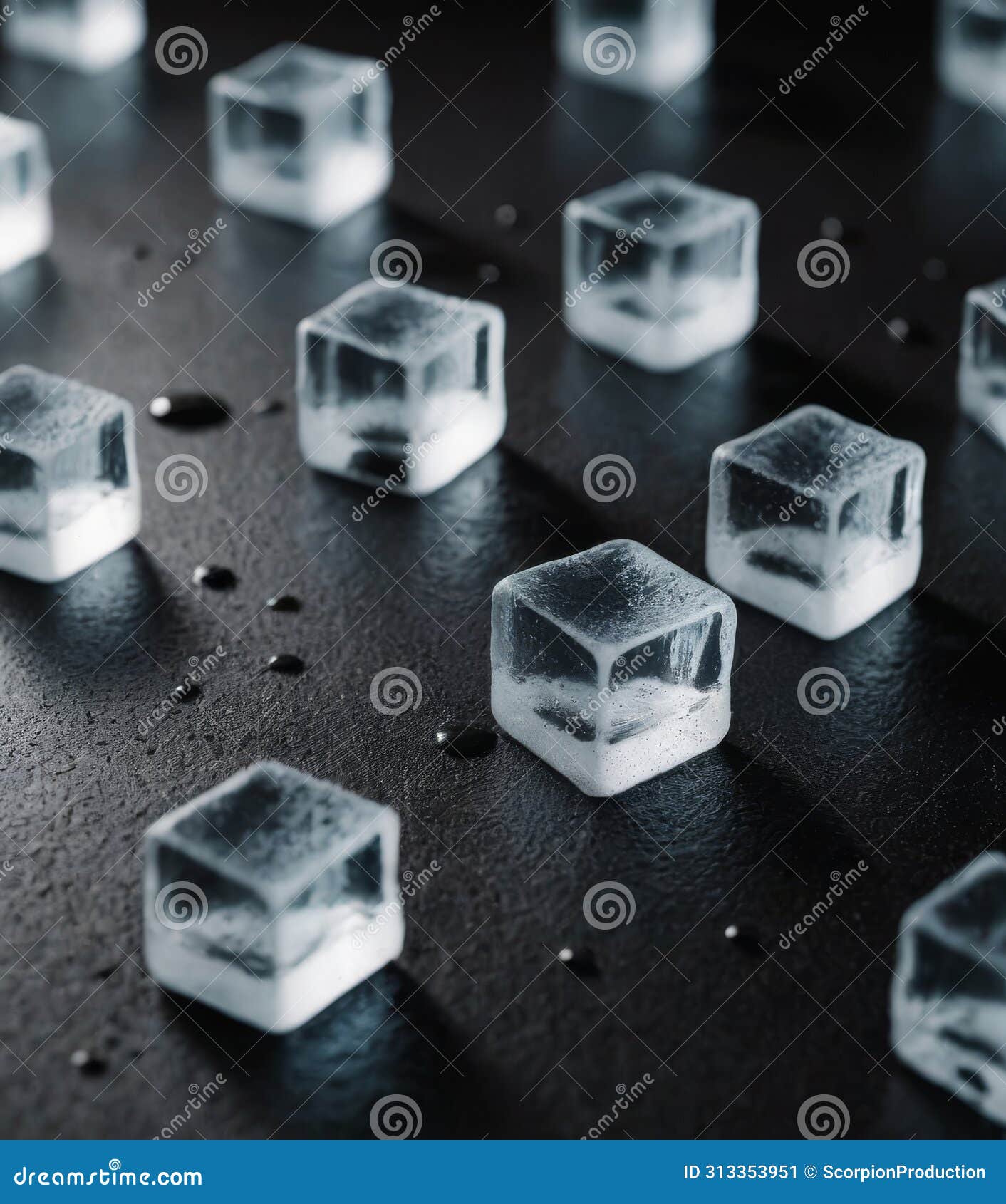 Scattered Ice Cubes on Black Backdrop Stock Illustration - Illustration ...