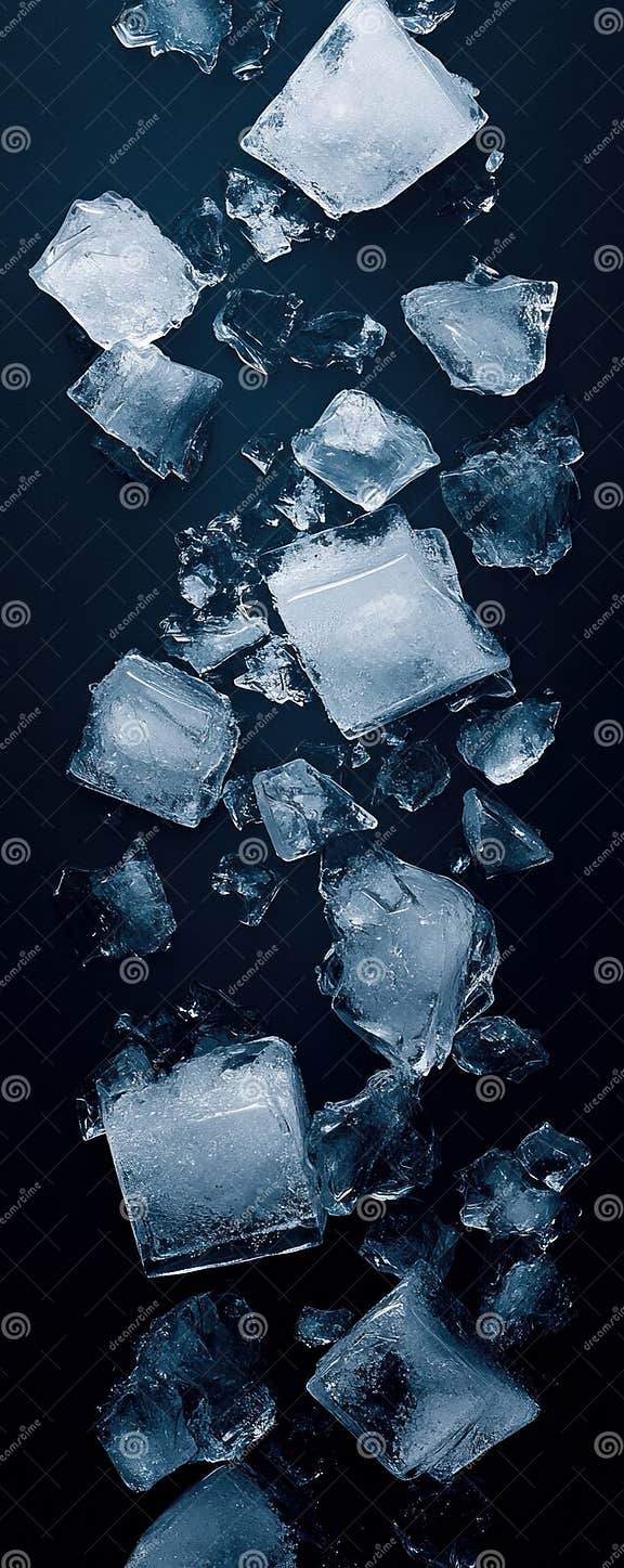 Scattered Ice Cubes Falling in a Dark Background Creating Texture Stock ...