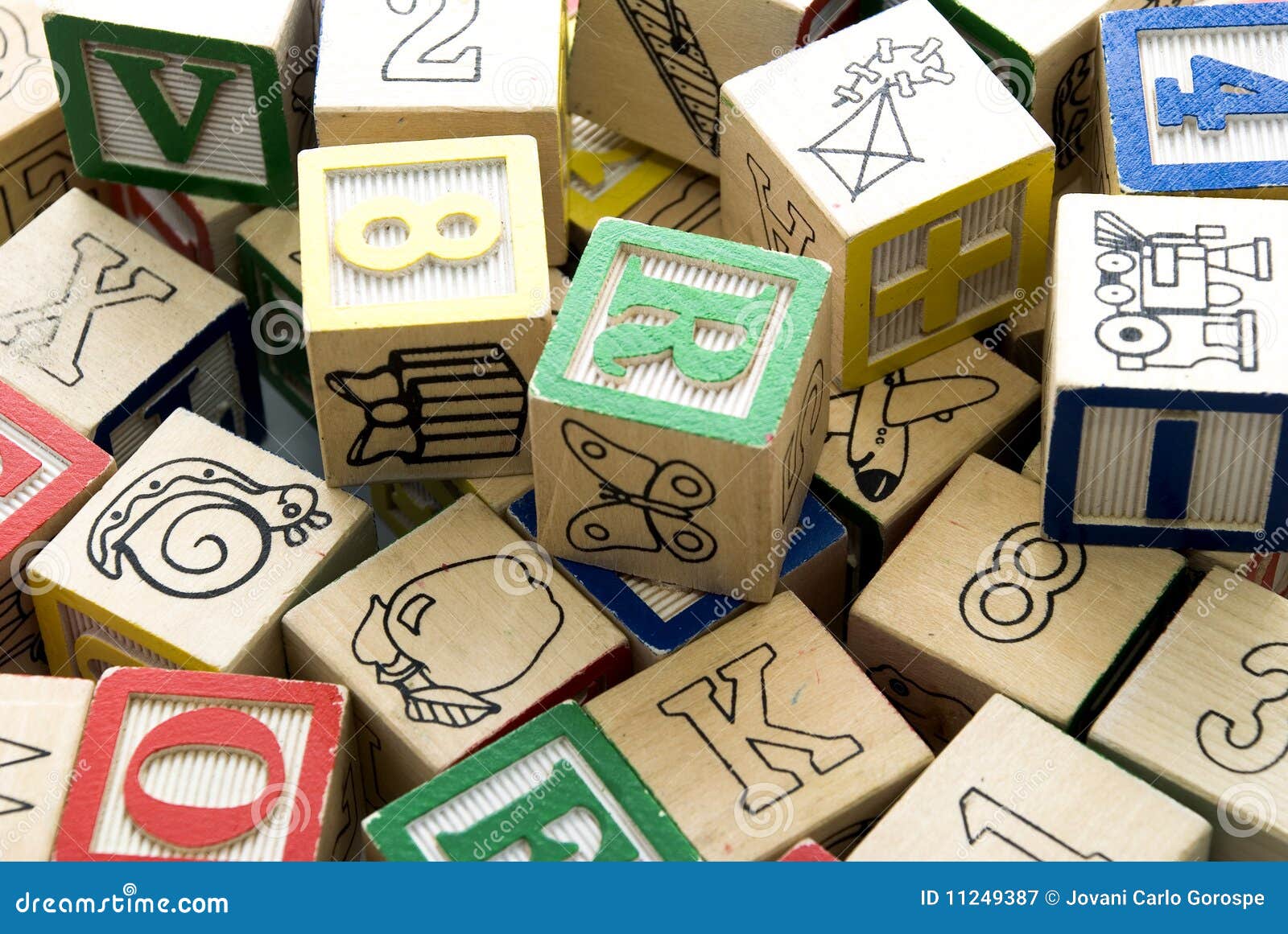 Scattered Learning Cubes stock image. Image of wood, blue - 11249387