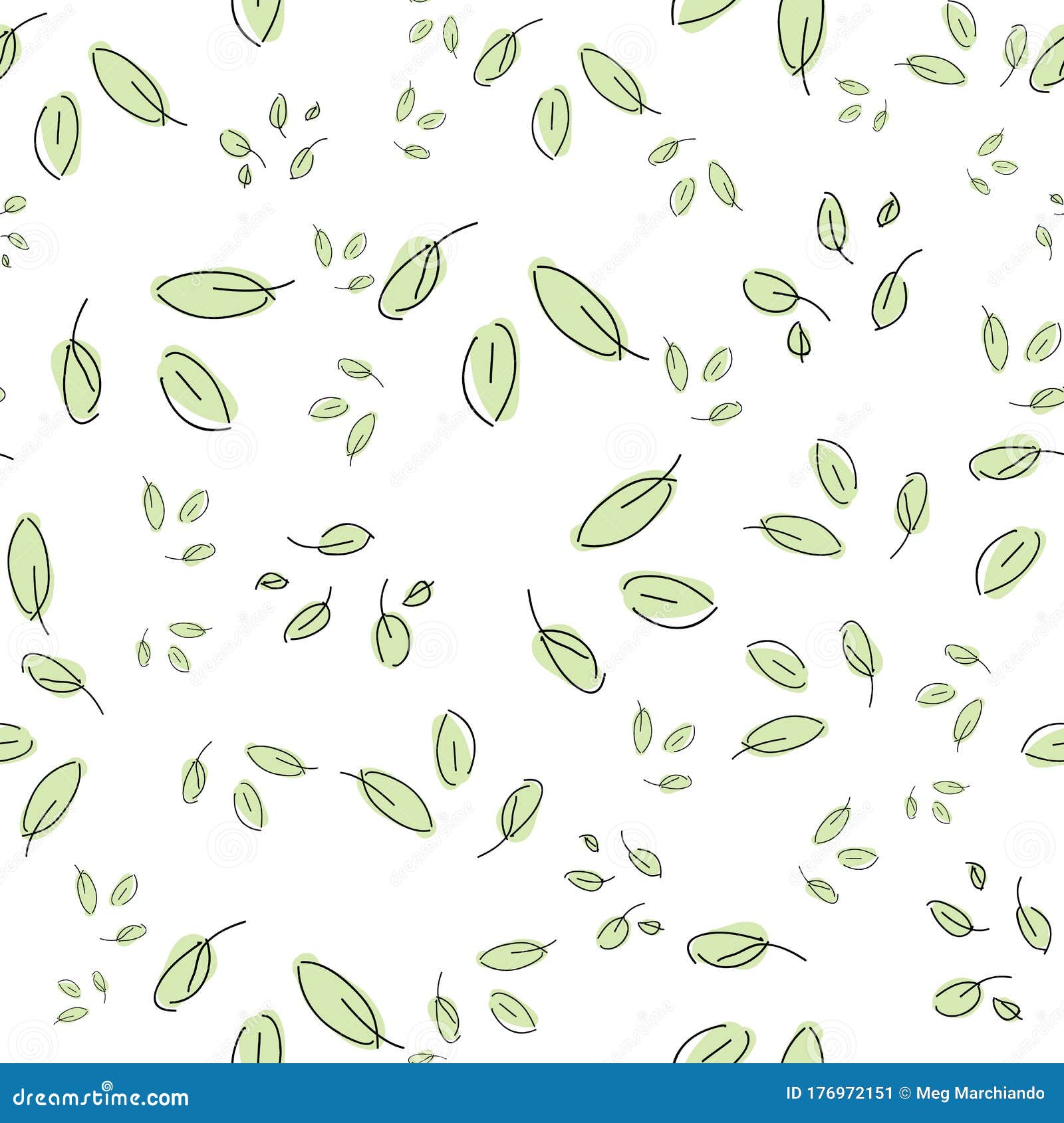 Scattered Leaves on White Background, Seamless Vector Repeat Pattern ...