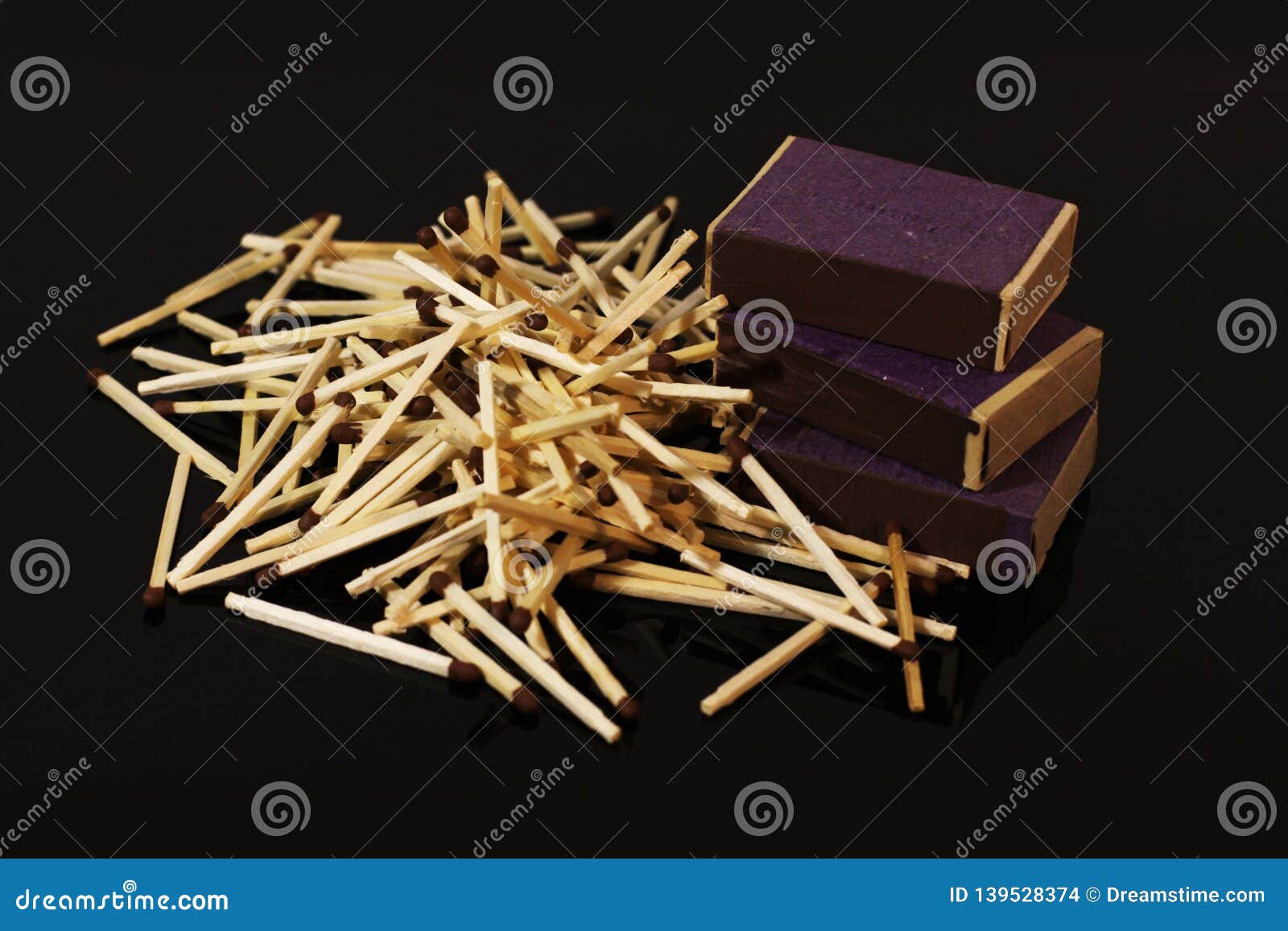 Matches and Matchboxes on a Mirrored Table Stock Photo - Image of ...