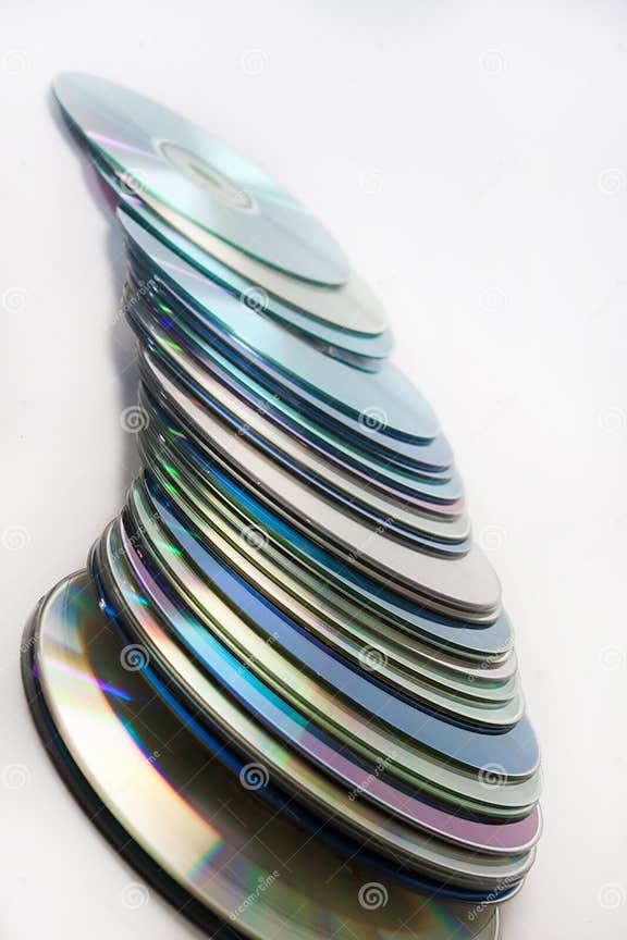 Scattered Old Compact Discs on a White Background Stock Photo - Image ...