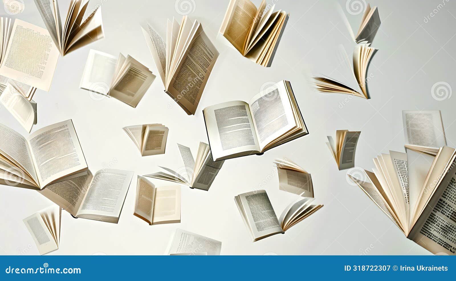 Scattered Open Books Floating in Mid-air. this Conceptual Artwork ...