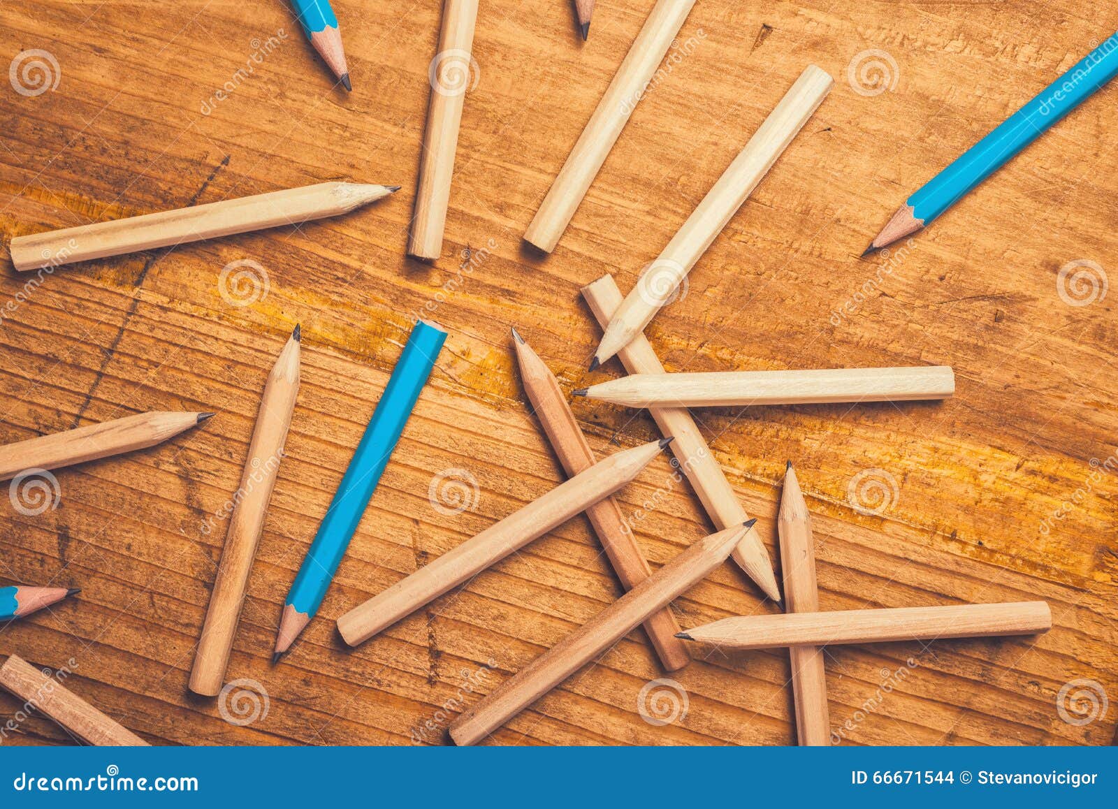 Scattered Pencils on Rustic Wooden Table Stock Photo - Image of ...