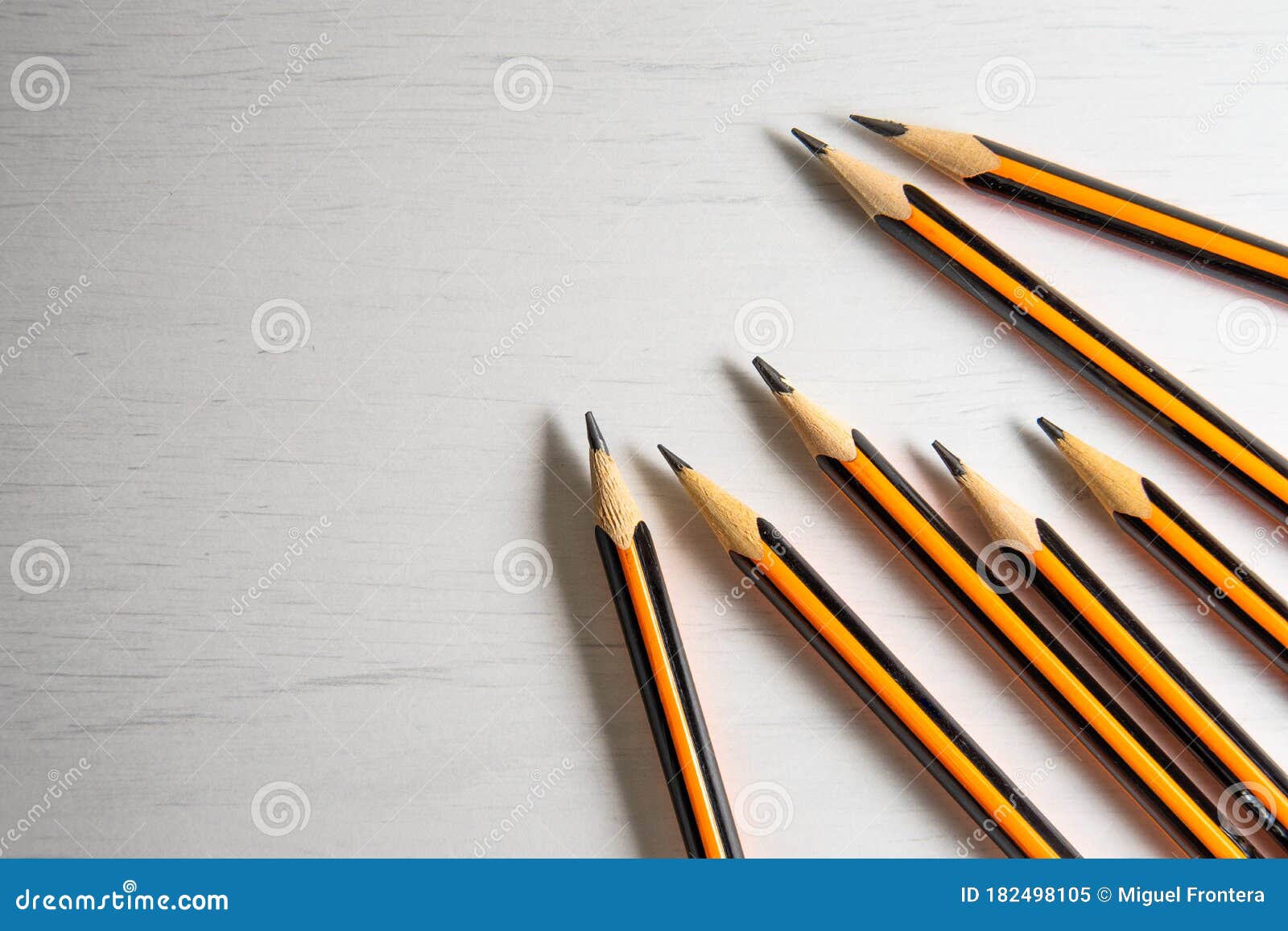 Scattered Pencils in a White Wooden Table Stock Image - Image of ...
