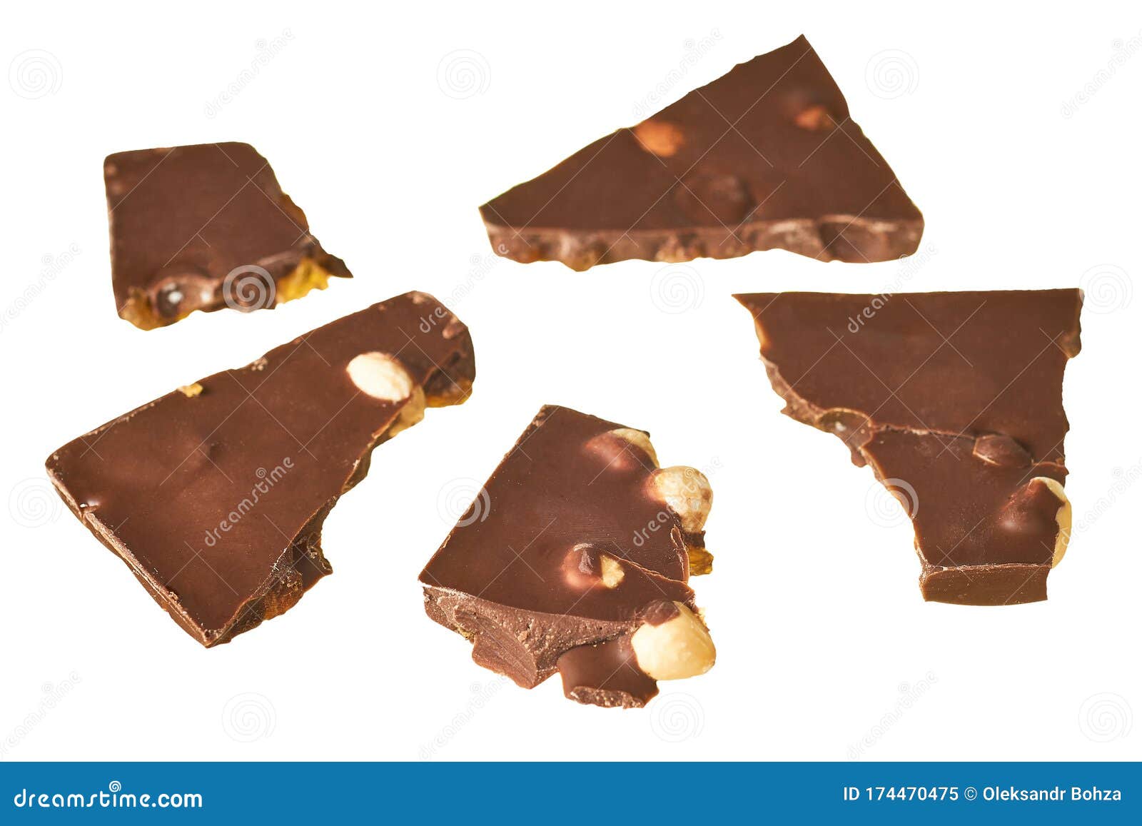 Scattered Pieces of Rectangular Chocolate Bar with Peanut and Raisin ...