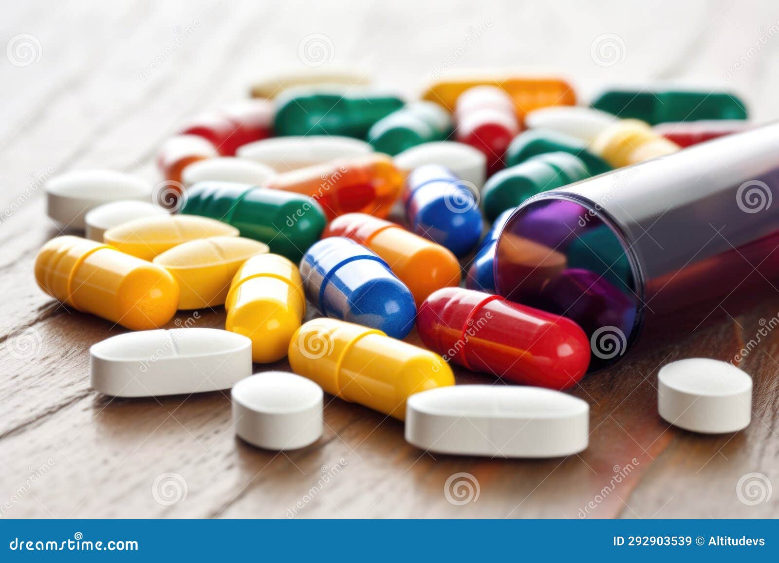 Scattered Pile of Different Colored Capsules on Table Stock Image ...