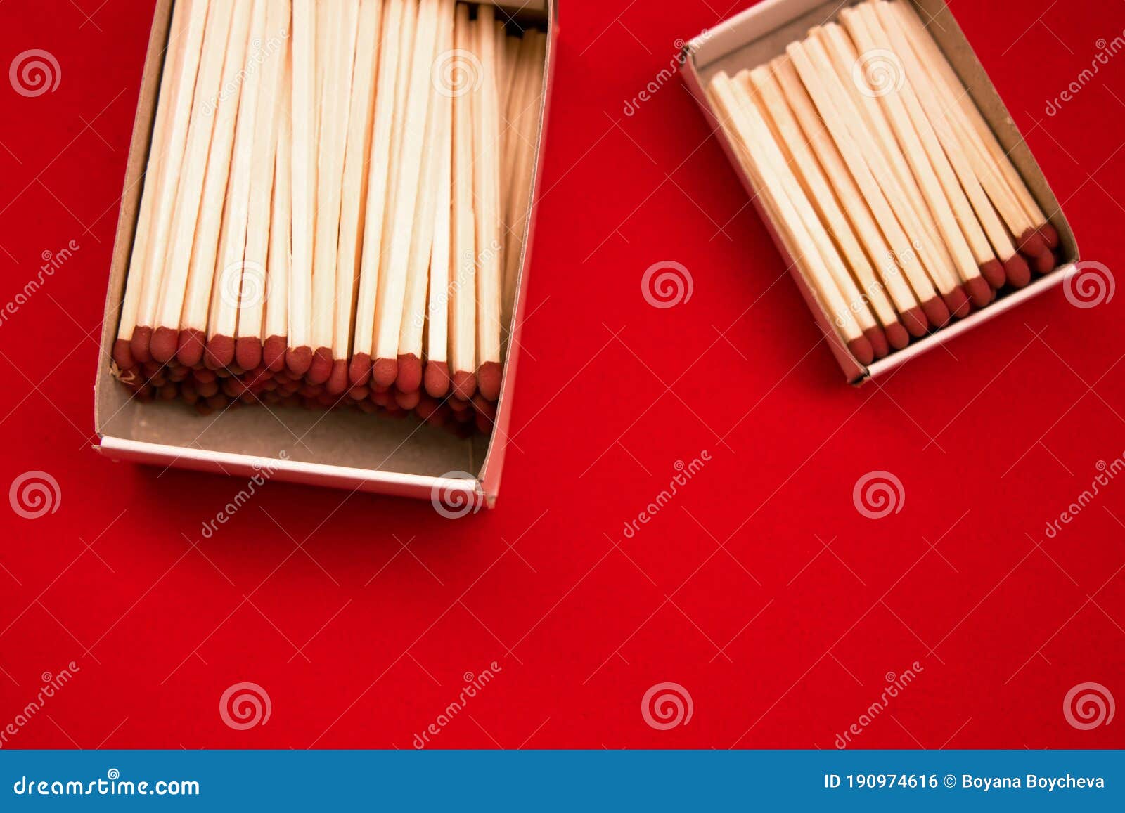 Scattered on a Pile of Wooden Matches with Matches on a Red Background ...