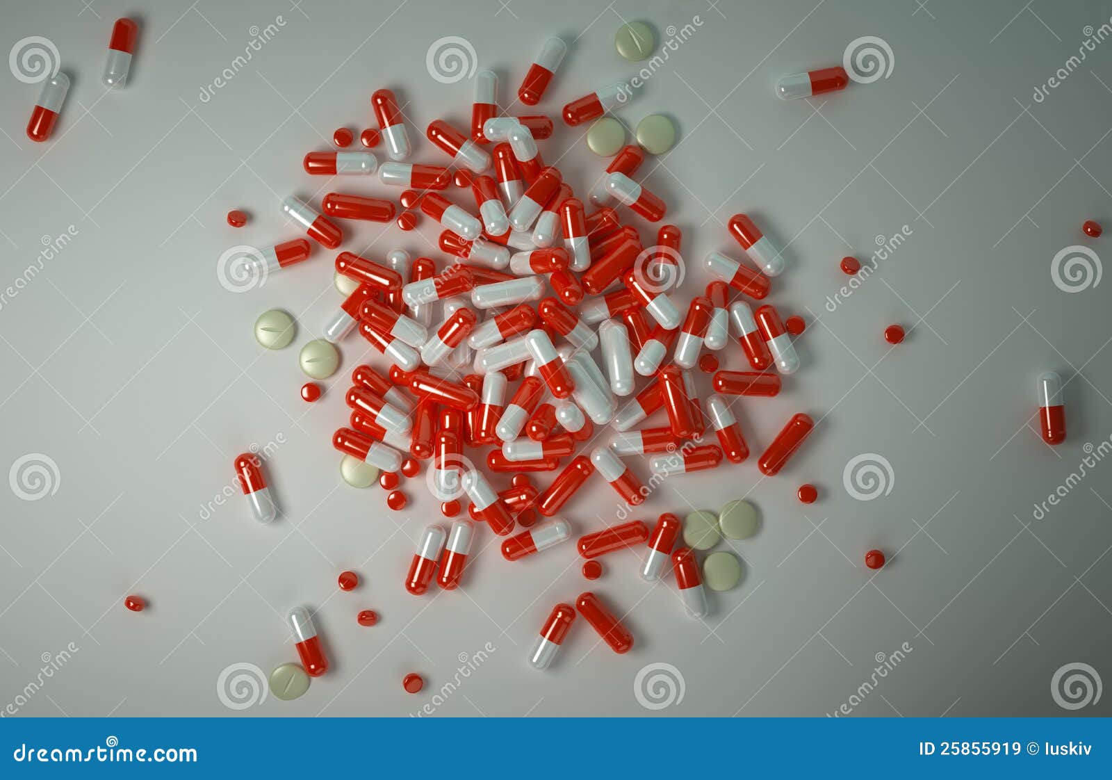 Scattered pills top view stock illustration. Illustration of antibiotic ...