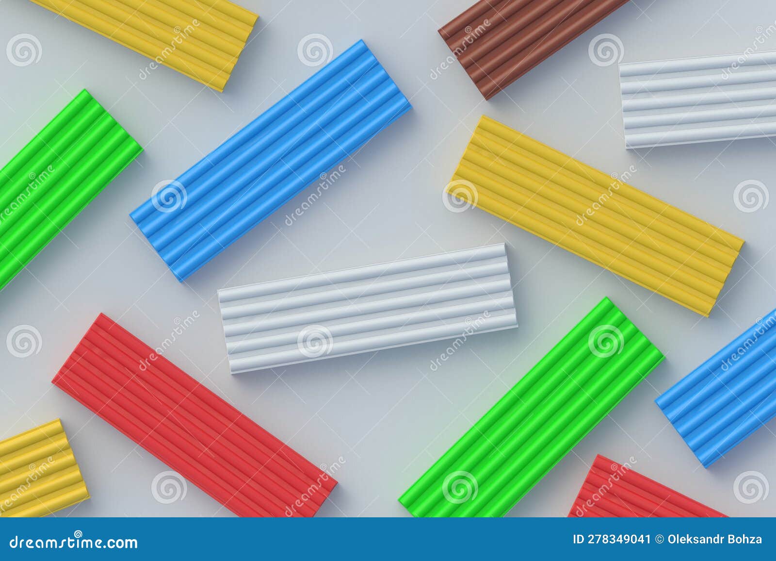 Row Of Plasticine Bricks On Yellow Background. Modeling Clay Stock ...