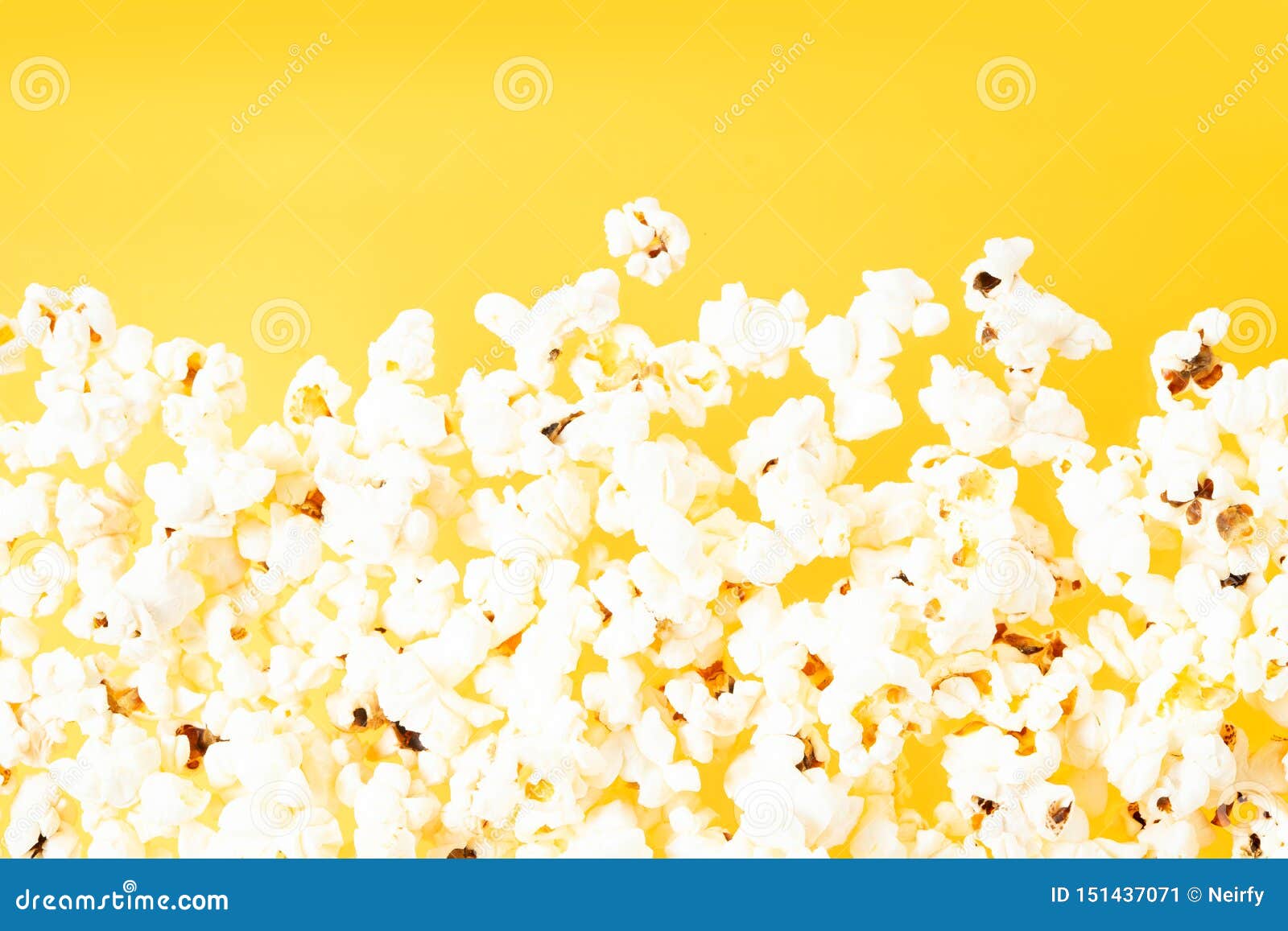 Scattered Popcorn Over Yellow Background Stock Image - Image of fluffy ...