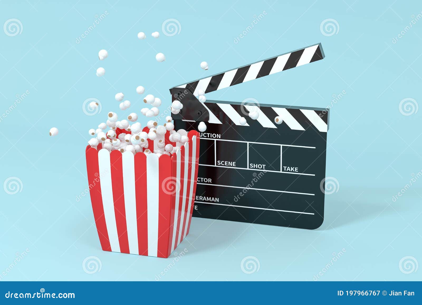 Scattered Popcorn, Sweet Food, 3d Rendering Stock Illustration ...