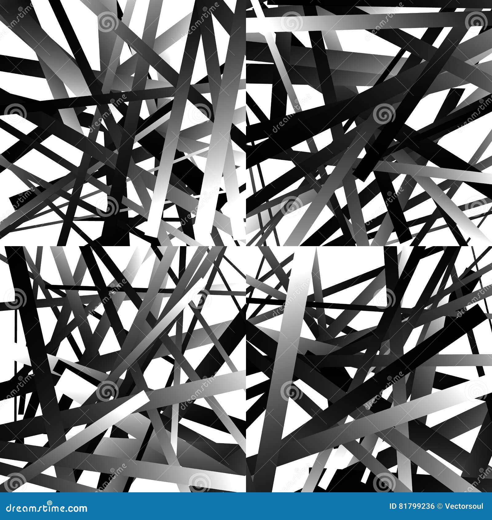 Scattered, Random Lines. Set of 4 Patterns, Monochrome Abstract Stock ...