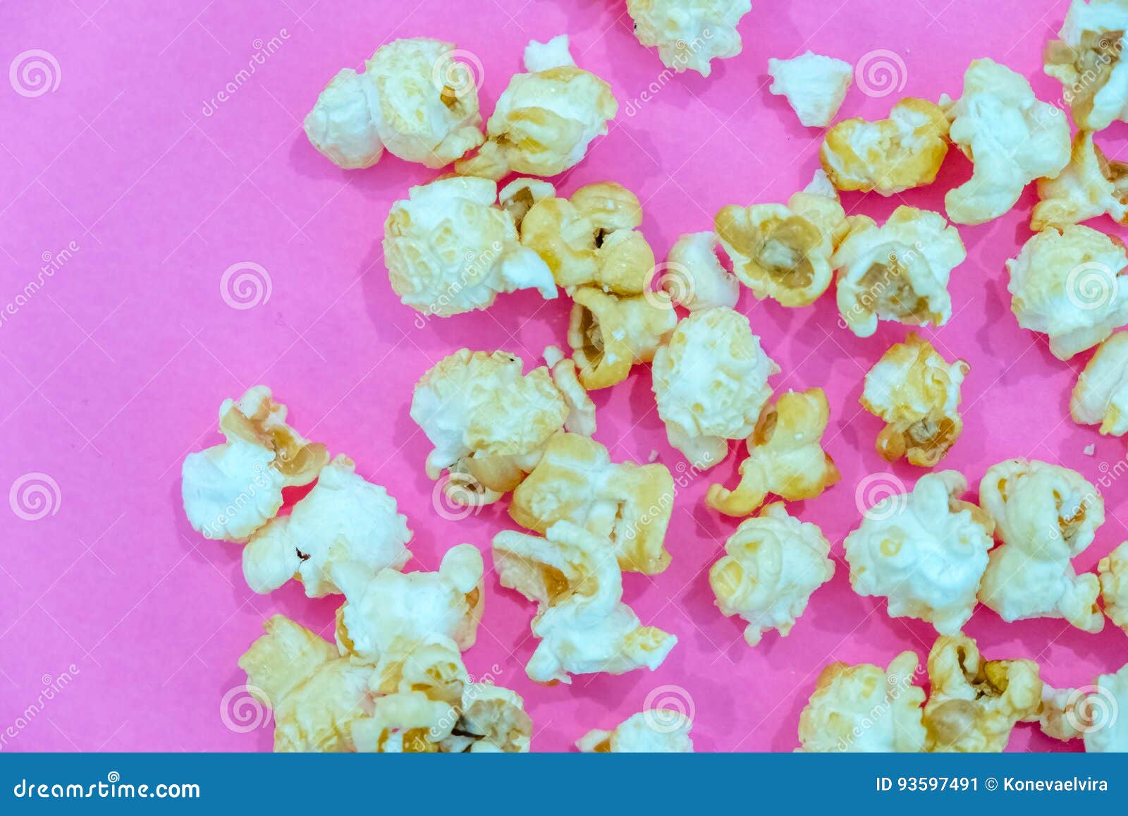 Scattered Salted Popcorn, Texture Background. Popcorn Pattern on Pink ...