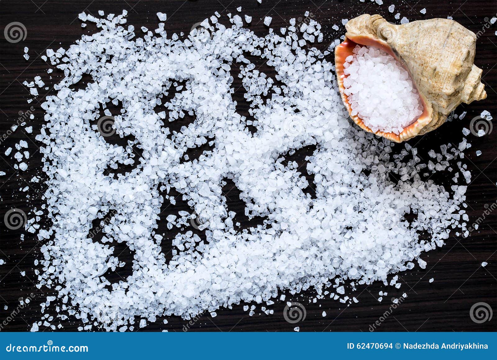 Scattered Sea Salt and Seashell Stock Photo - Image of health, granule ...