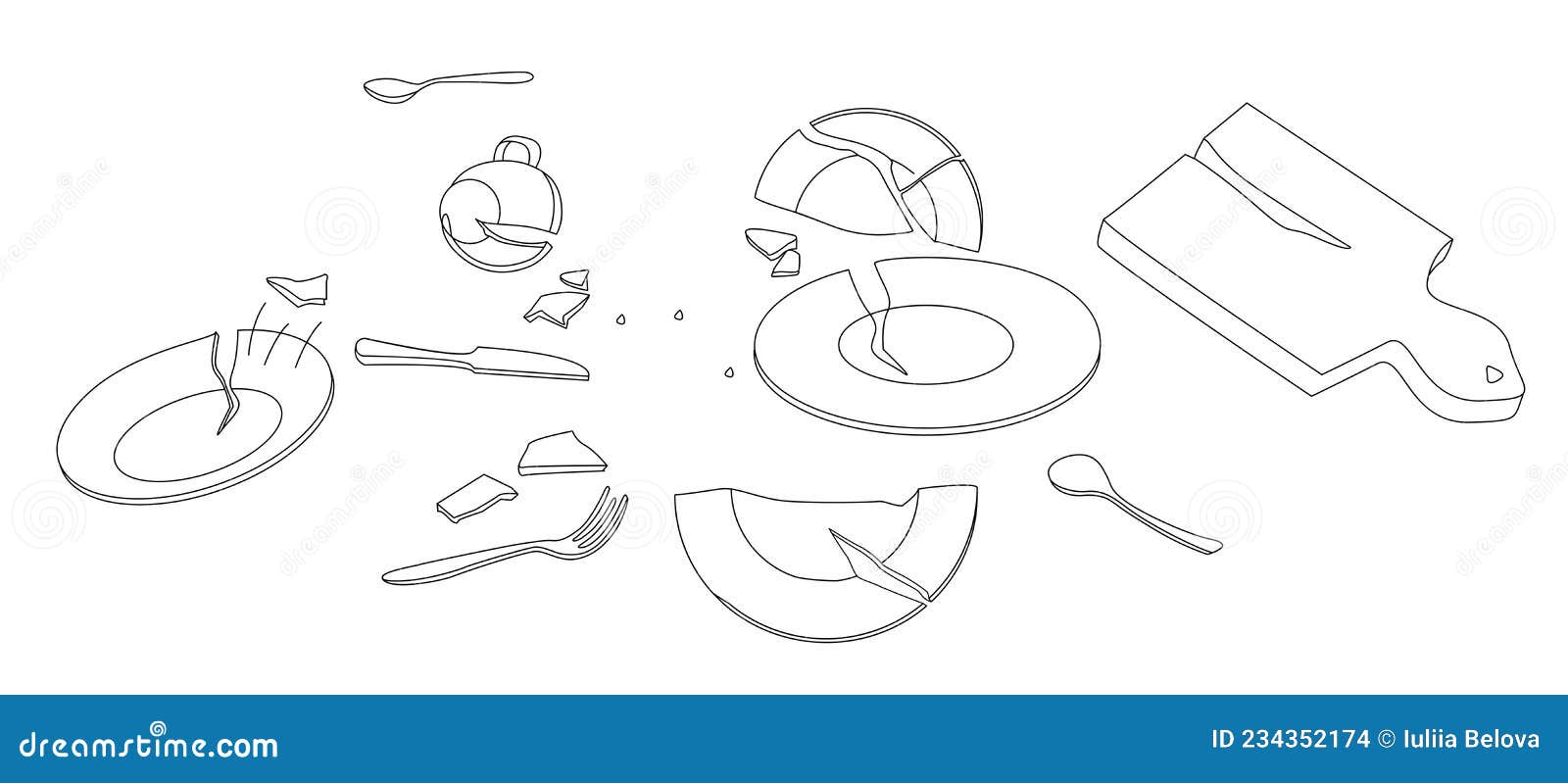 Scattered Shards of Broken Dishes. Scandal. Vector Illustration Stock ...