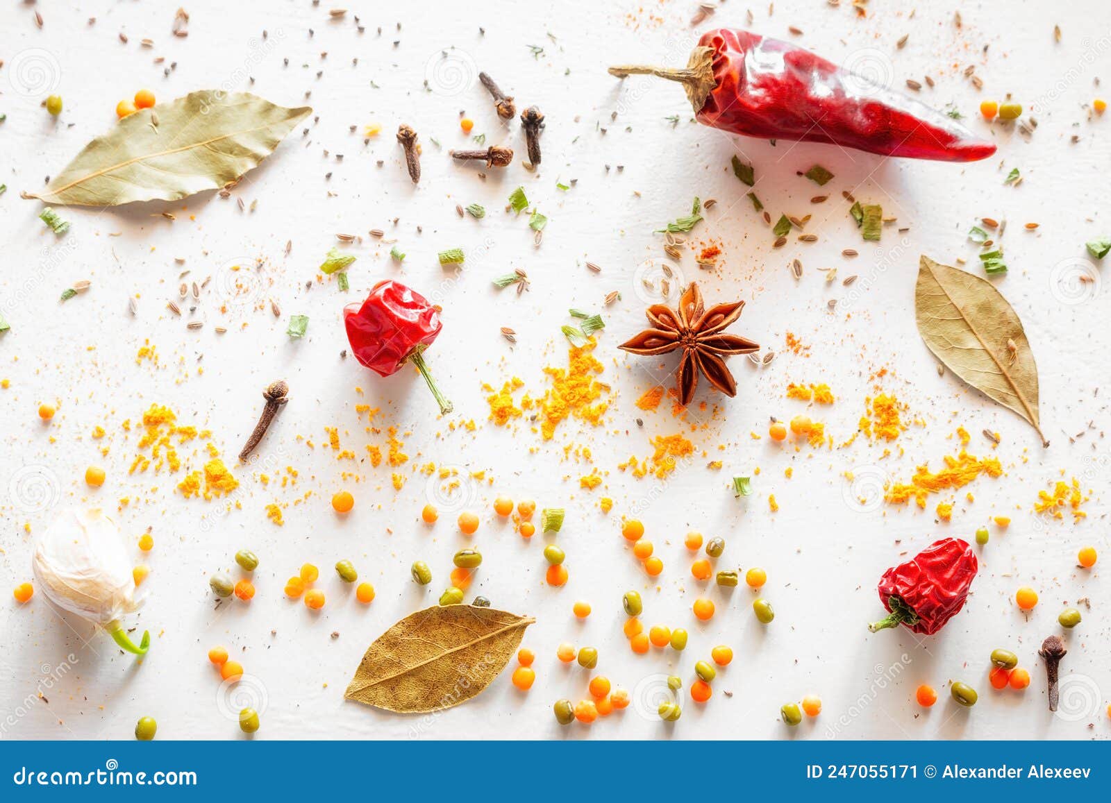 Scattered Spices and Herbs on a White Background Stock Image - Image of ...