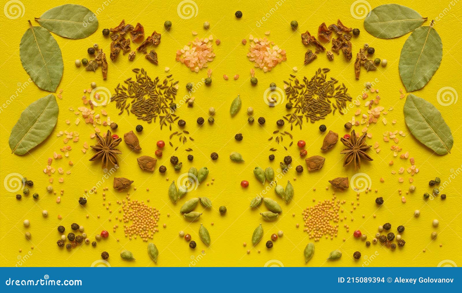Scattered Spices on a Yellow Background. Top View Stock Photo - Image ...