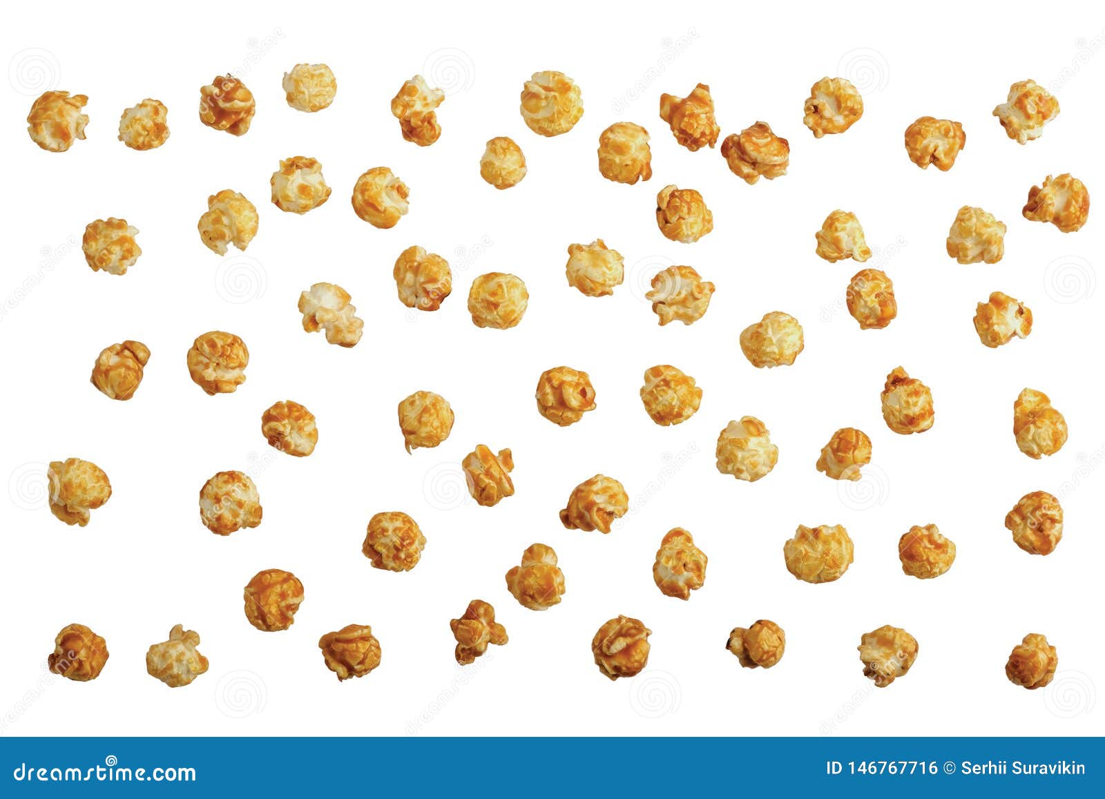 Scattered Sweet Caramel Popcorn Isolated on White Stock Illustration ...