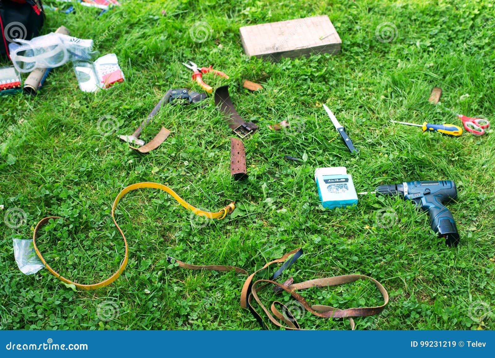 The Scattered Tools on the Grass Stock Image - Image of hobby, pliers ...
