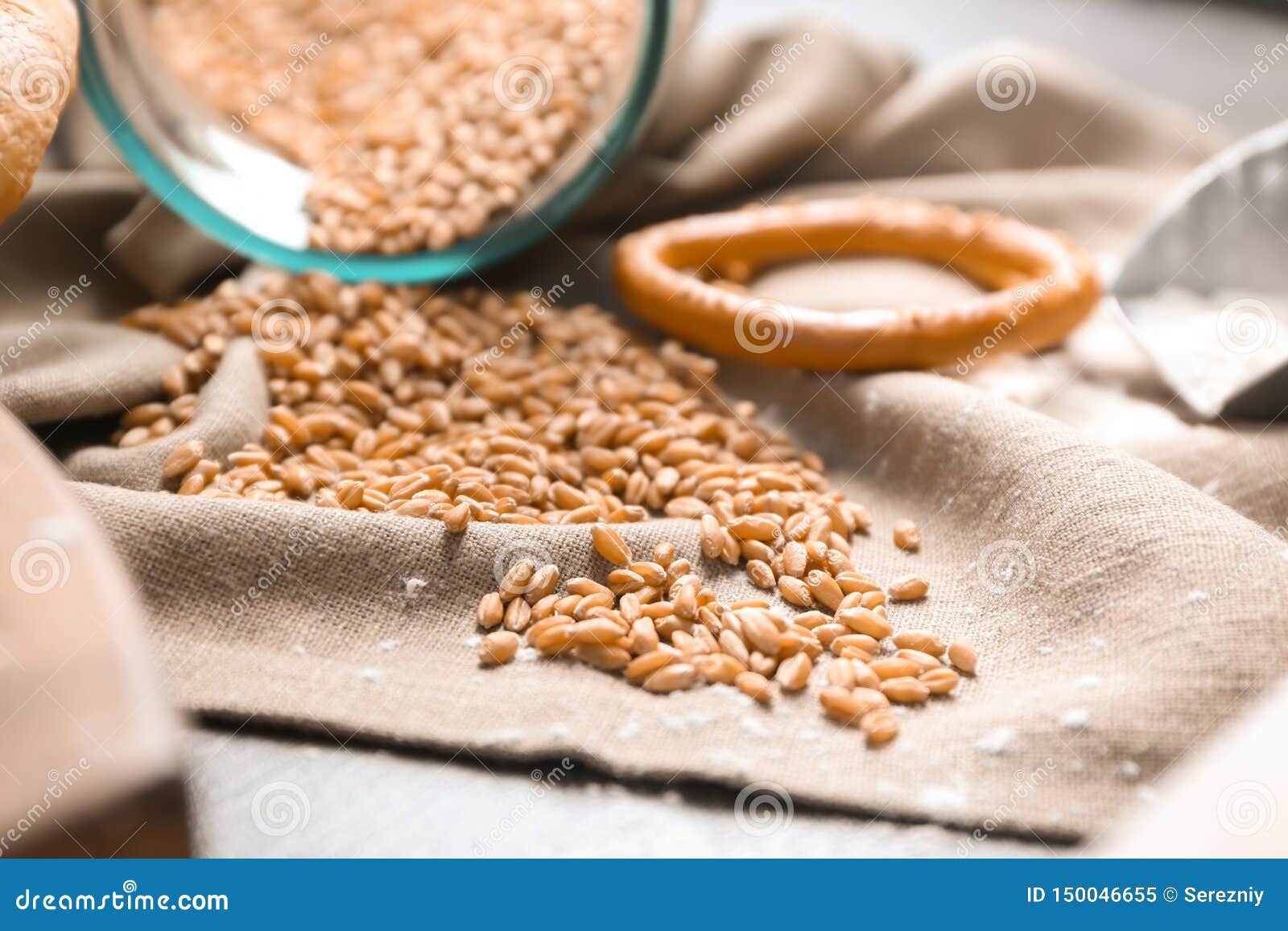 Scattered Wheat Grains on Cloth. Baking Ingredient Stock Image - Image ...