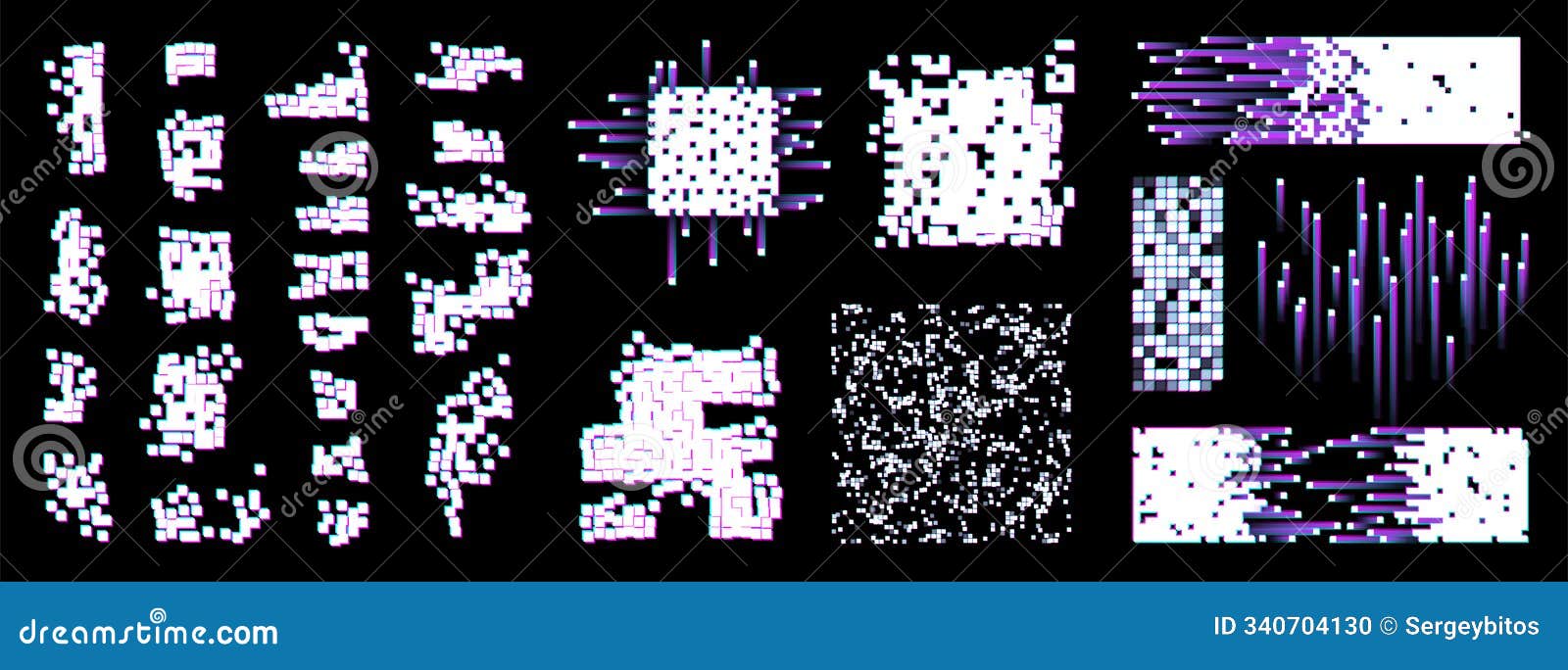 Scattered White Noise Texture Set, Pixel Separation. Glitch Elements ...