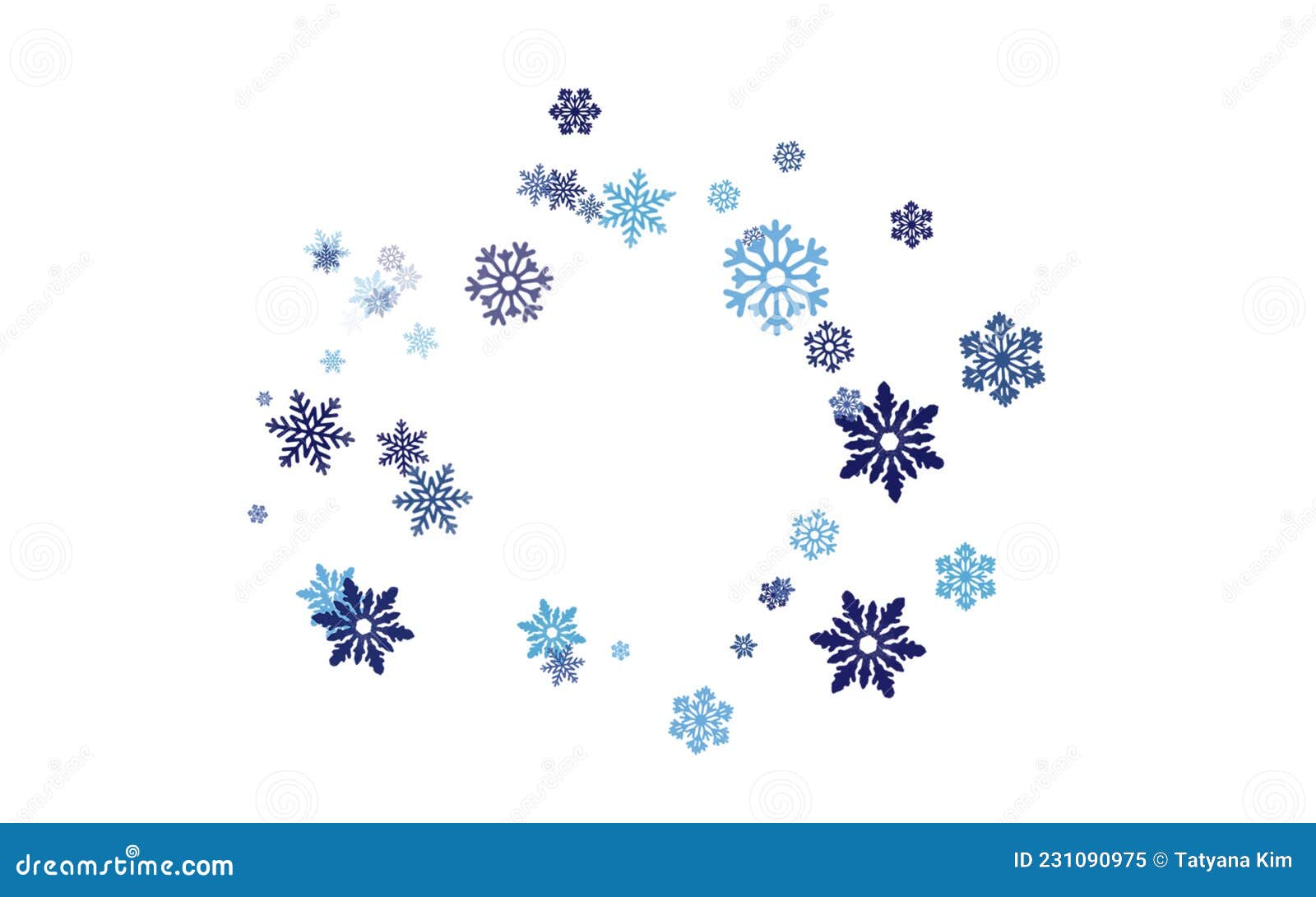 A Scattering of Blue Snowflakes of Different Sizes.a Ring, a Round ...