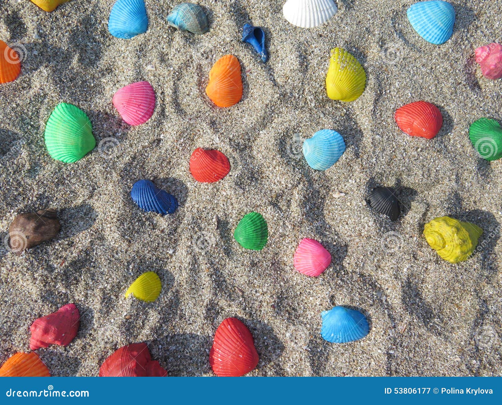 Scattering of Colored Shell in the Sand Stock Image - Image of black ...