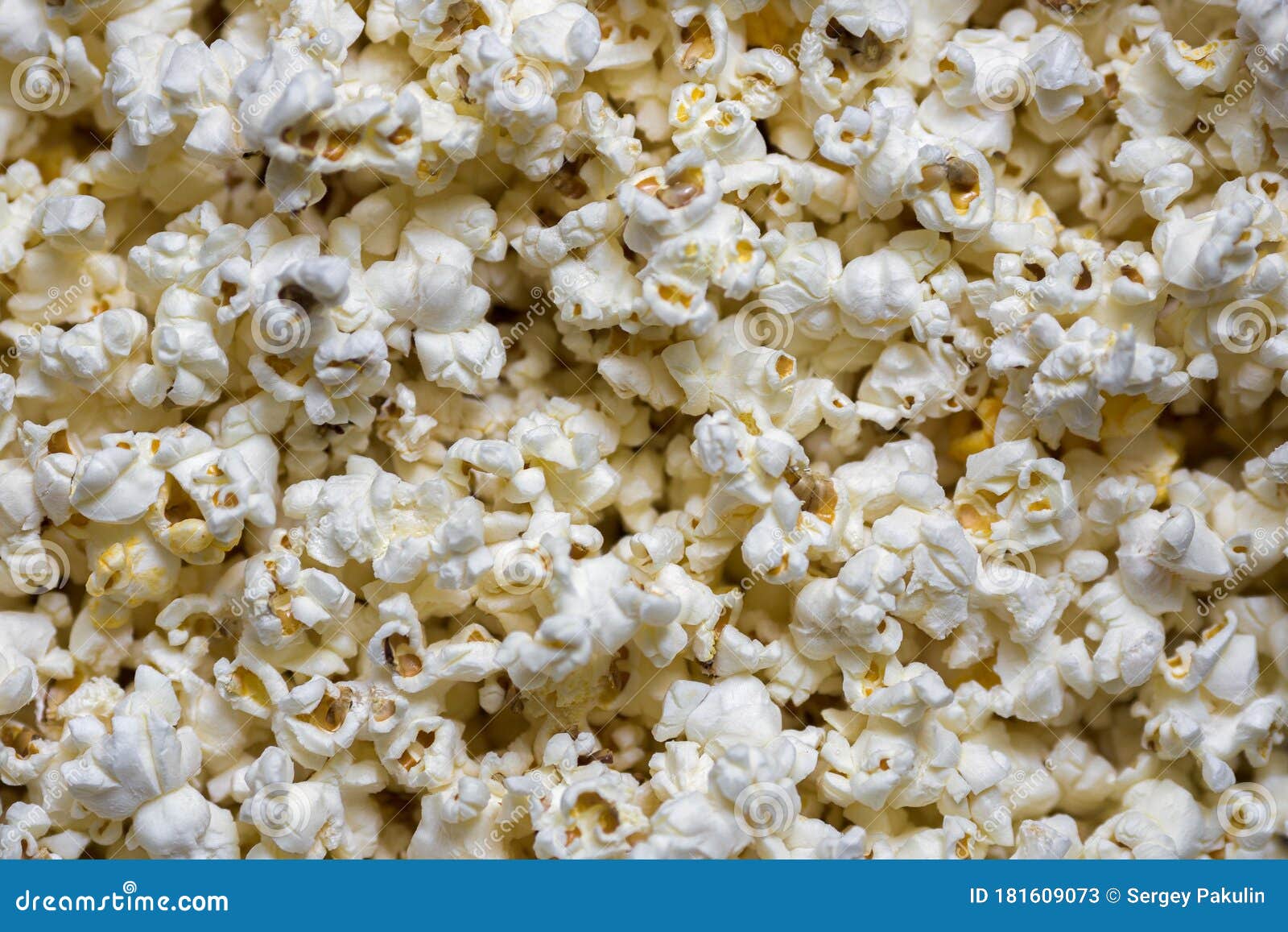 A Scattering of Cooked Popcorn. View from the Top. Background. Stock ...