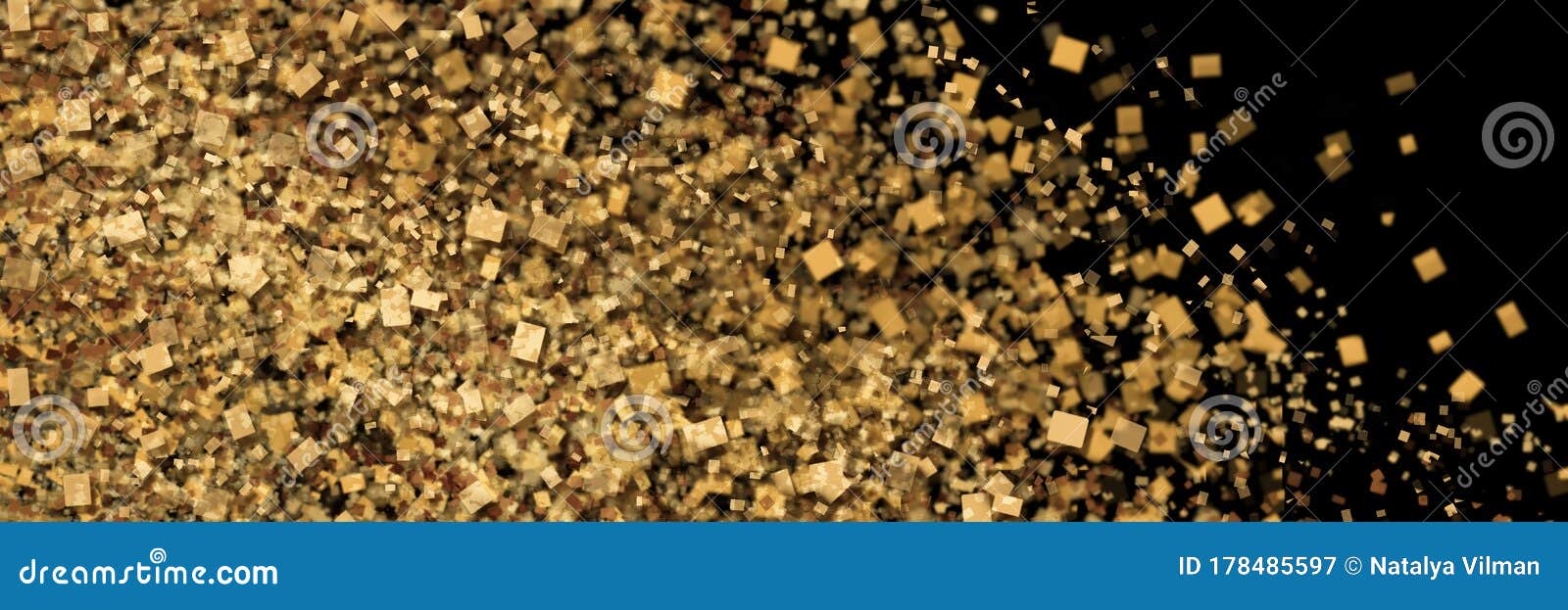 A Scattering of Gold Particles on a Black Backdrop. Abstract Panoramic ...