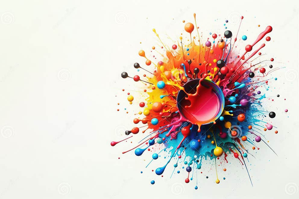 Scattering, Multi-colored Splashes of Paint on a Light Background ...