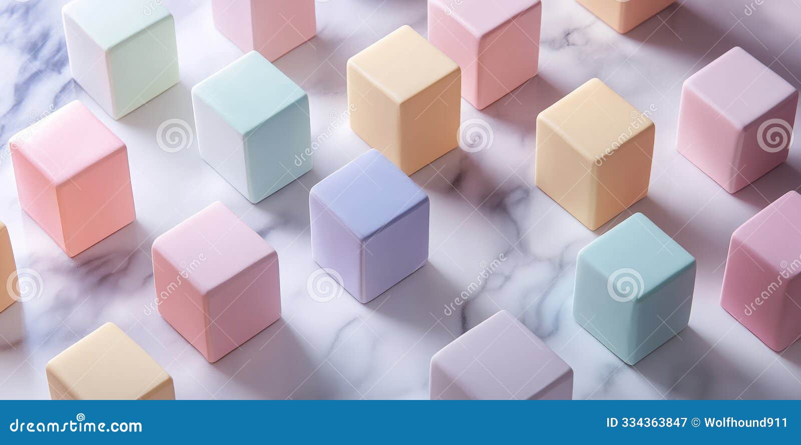 A Scattering of Pastel-colored Cubes on a Light Marble Surface, with ...