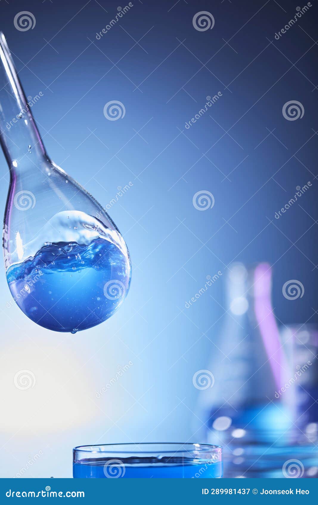 Laboratory Flask with Blue Liquid Stock Image - Image of chemical, full ...
