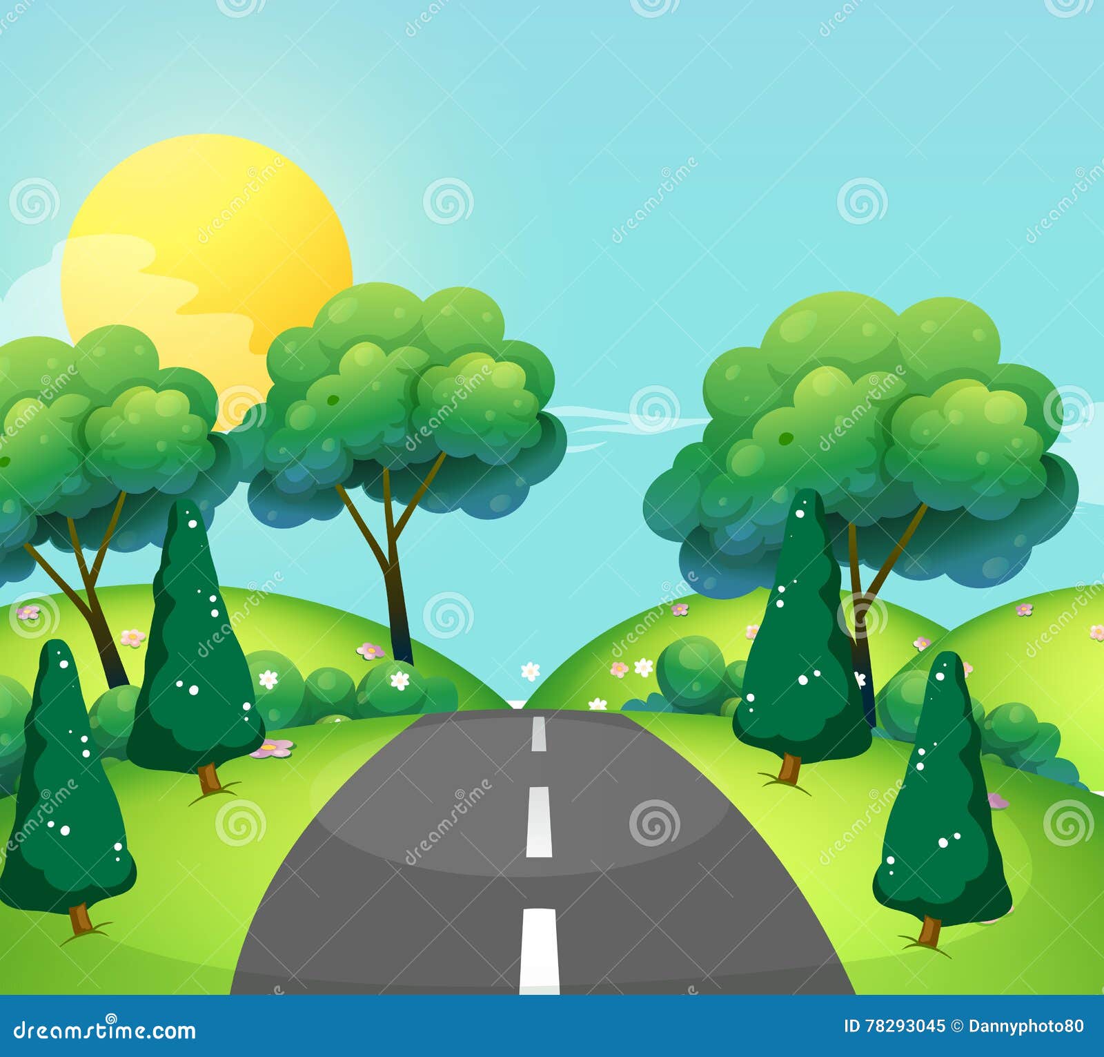 Scena Con La Strada E Le Colline Illustrazione Vettoriale ...